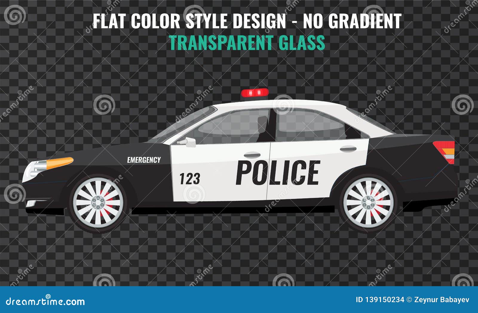 Police Car Side View. Flat and Solid Color Vector Illustration. Stock ...