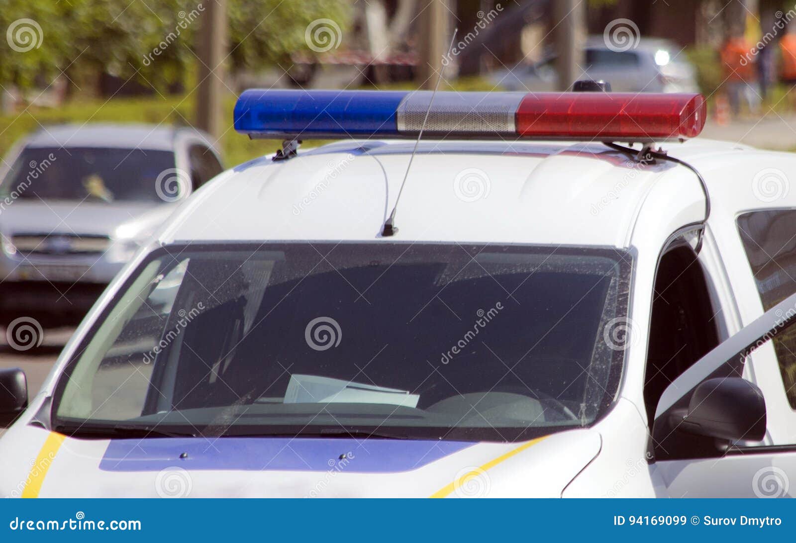 Police Car with Sirens Red and Blue Color Stock Image - Image of danger ...
