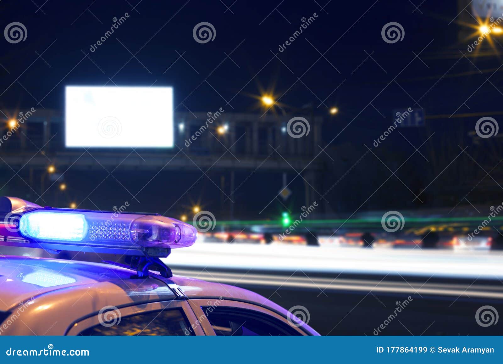 Police Car on the Street at Night Stock Image - Image of emergency ...