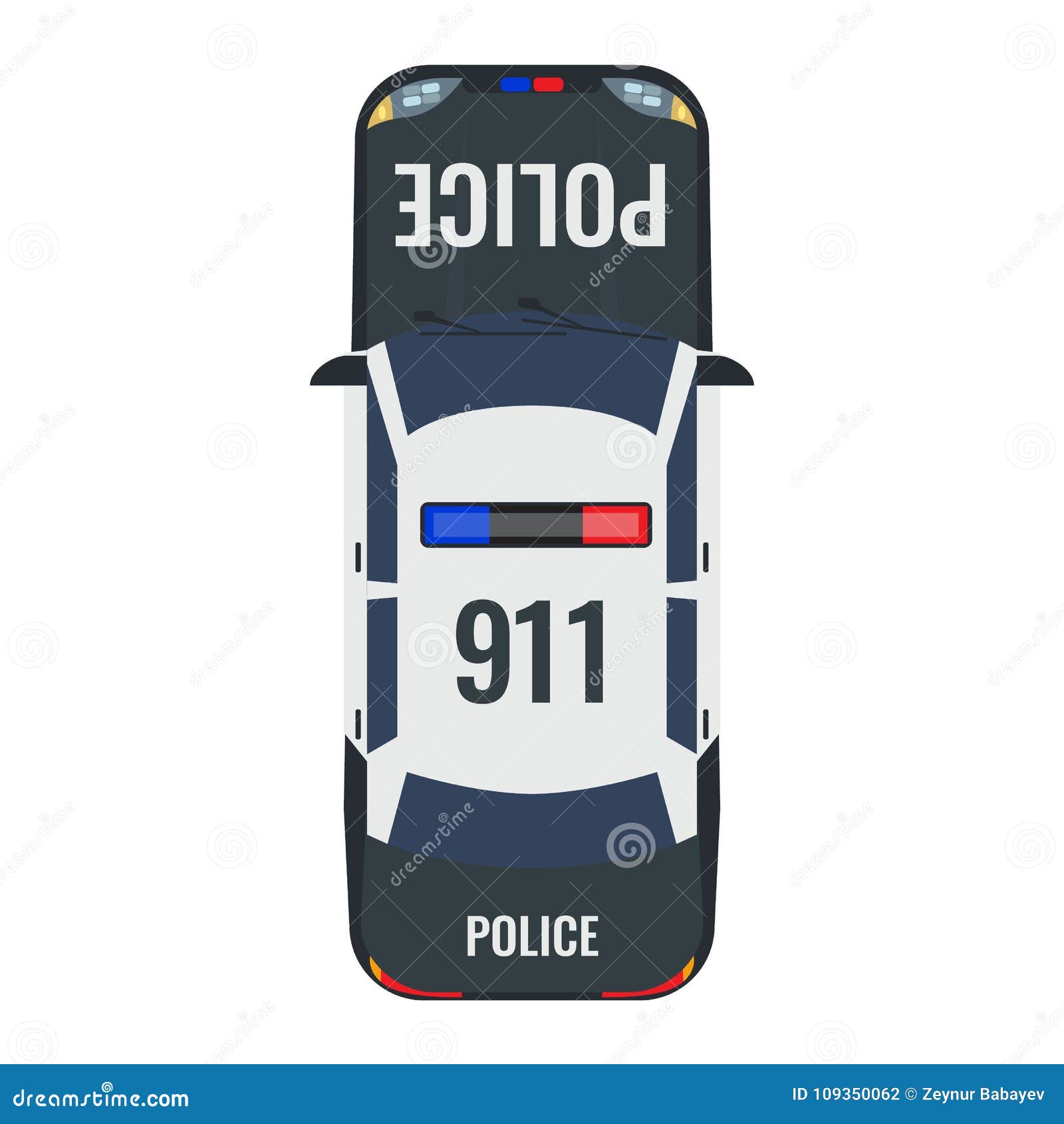 Police Car Top View Icon, Cartoon Style Vector Illustration ...