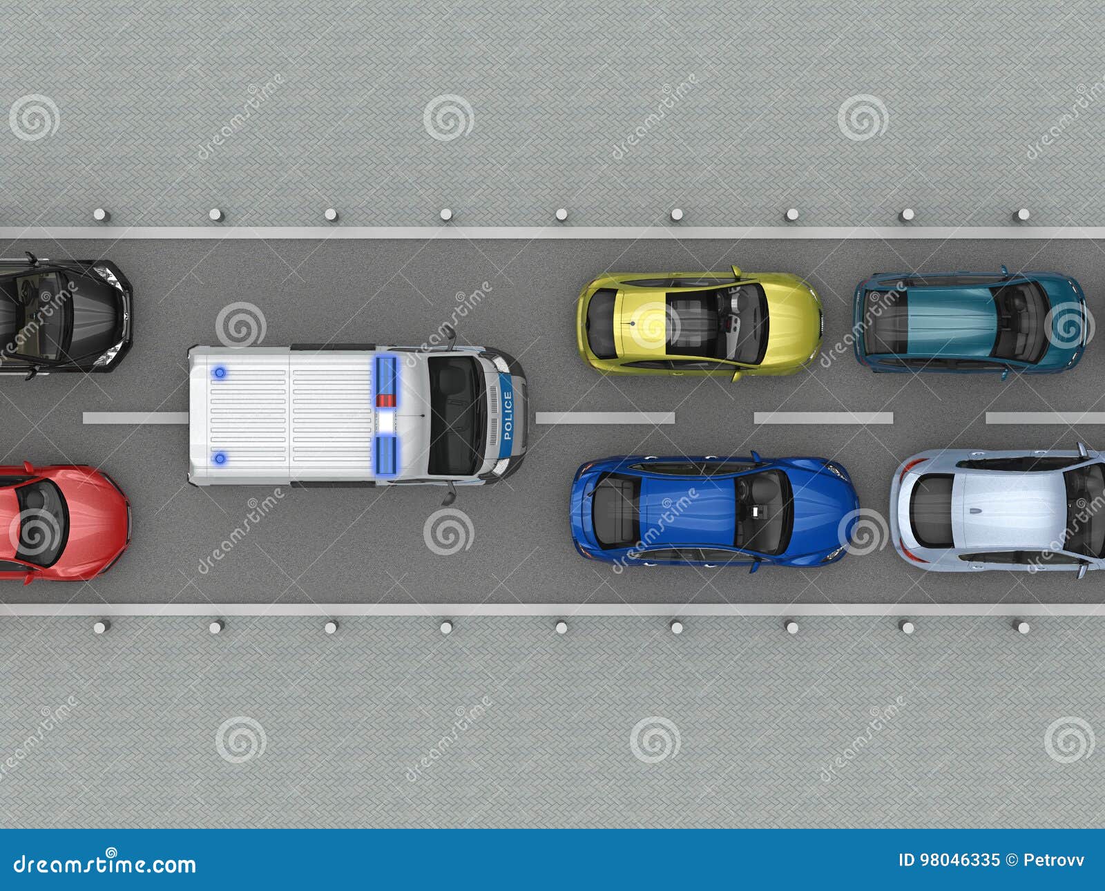 The Police Car Is In Traffic Jam On The Road Royalty-Free Stock ...