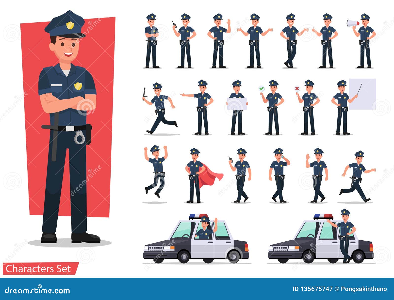 Police Character Wearing Various Uniform Vector Illustration ...