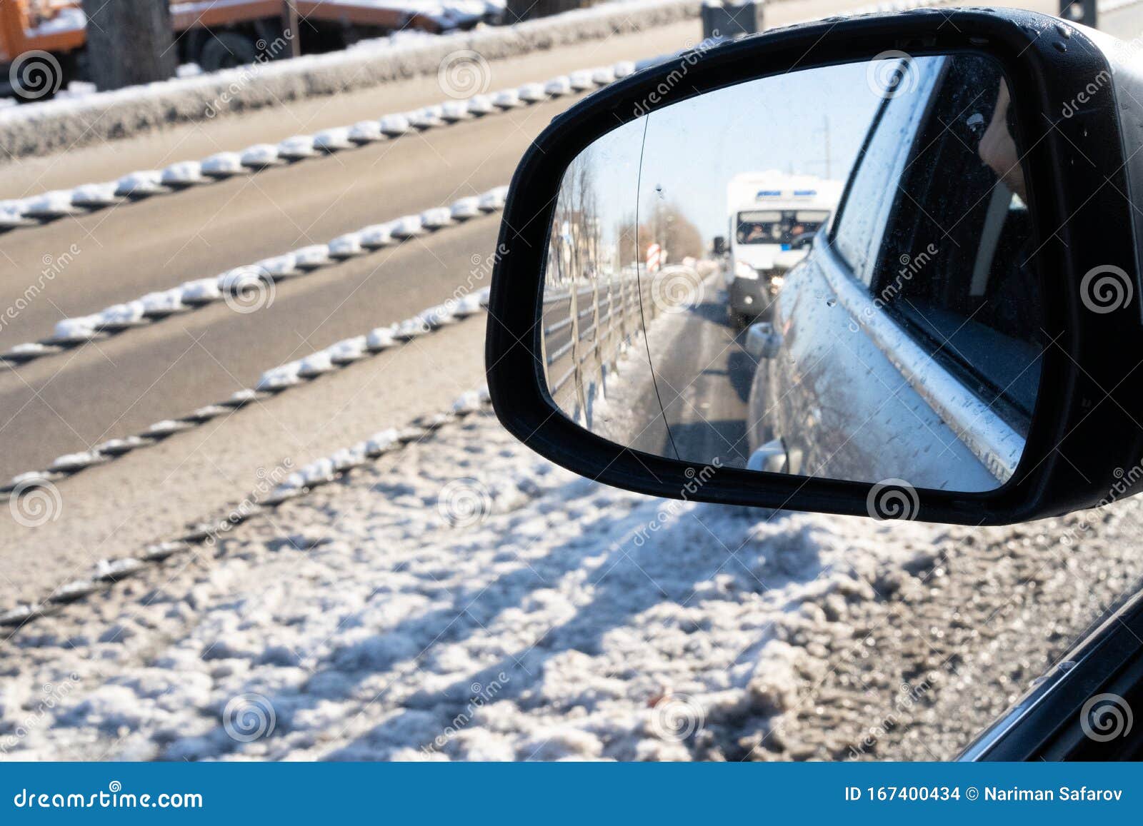 Police Chasing a Car, View from the Side Mirror Stock Photo - Image of ...