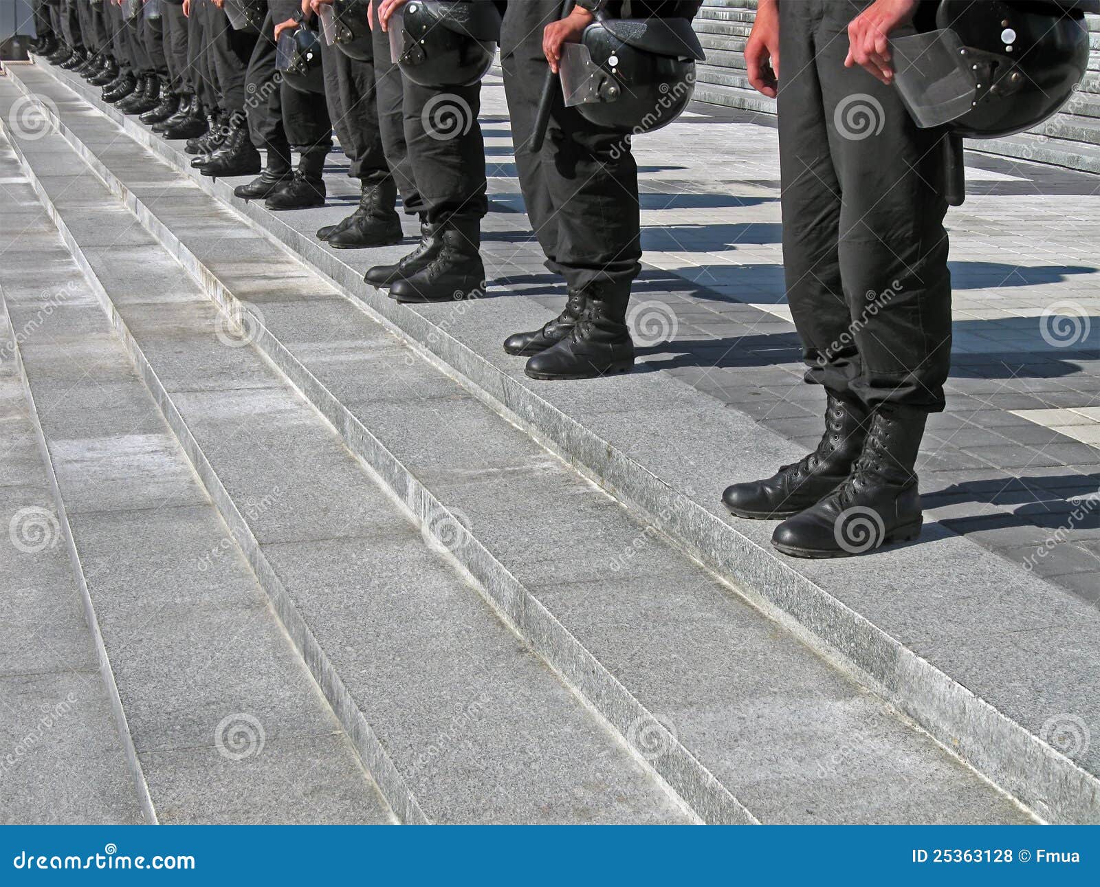 Police Cordon in Black Uniform, Hard Hat (helmet), Stock Photo - Image ...
