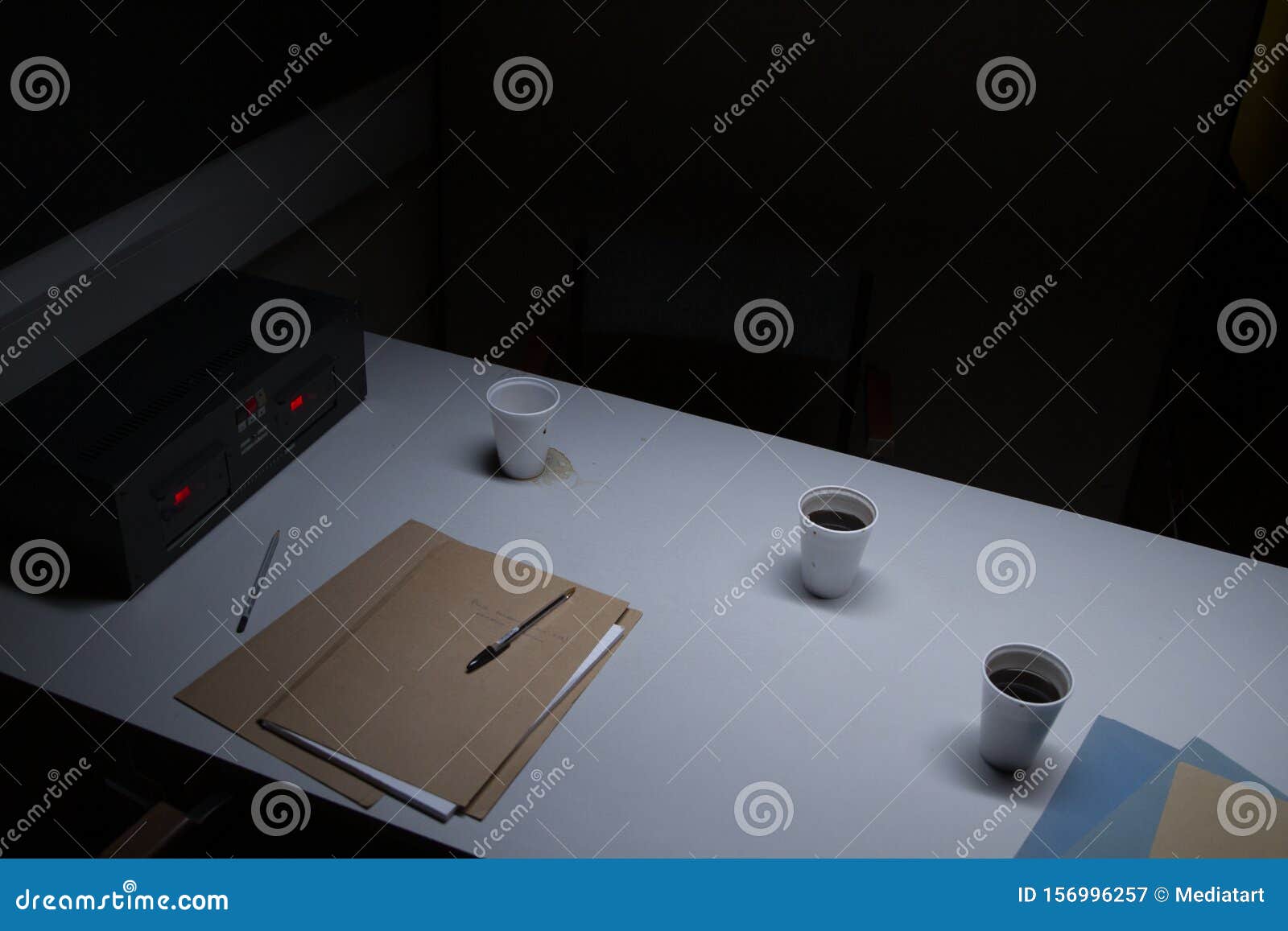 Police Custody Interview Room with Coffee Cups Stock Image - Image of ...