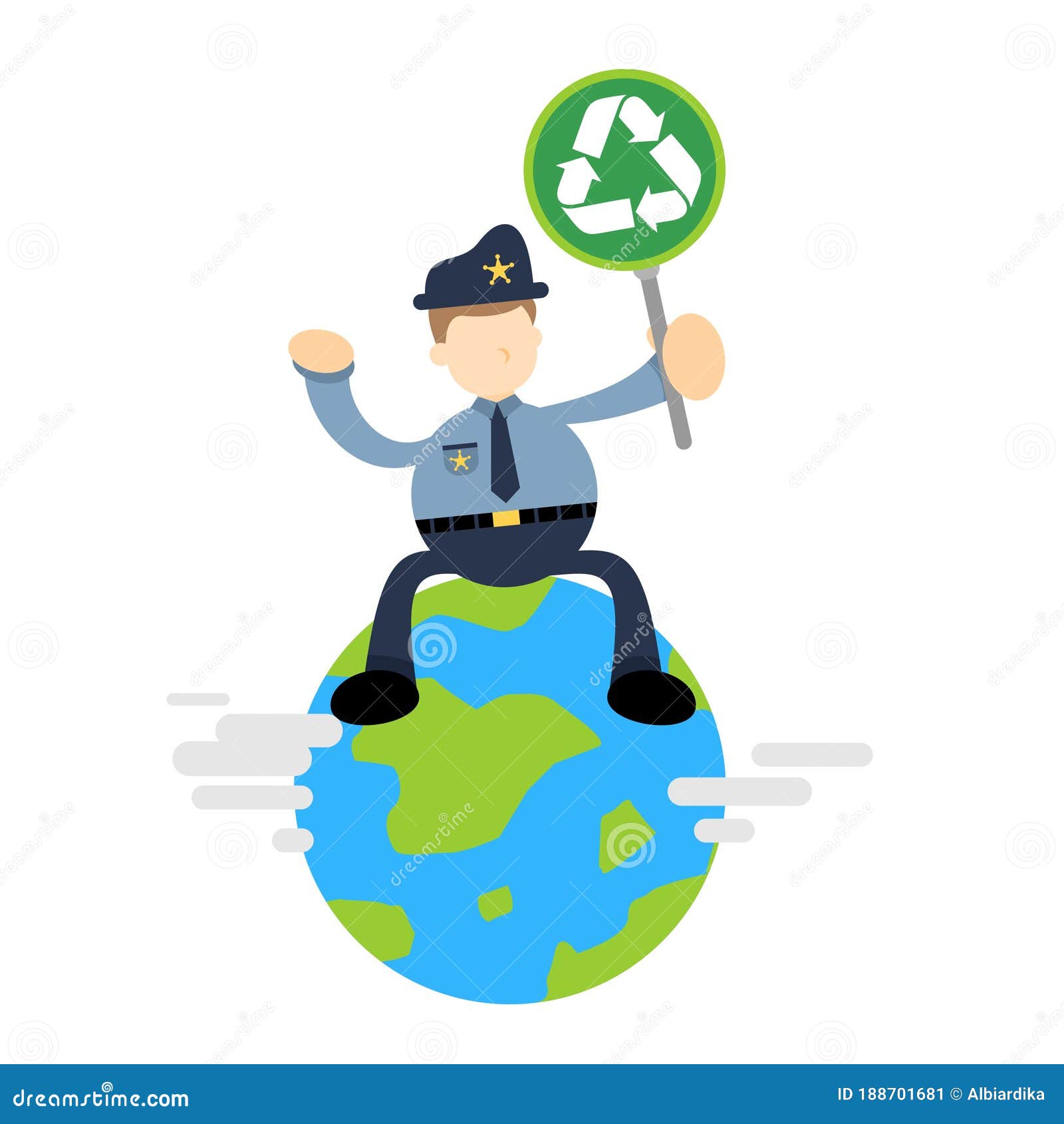 Police Officer and Healthy World Recycle Cartoon Doodle Flat Design ...