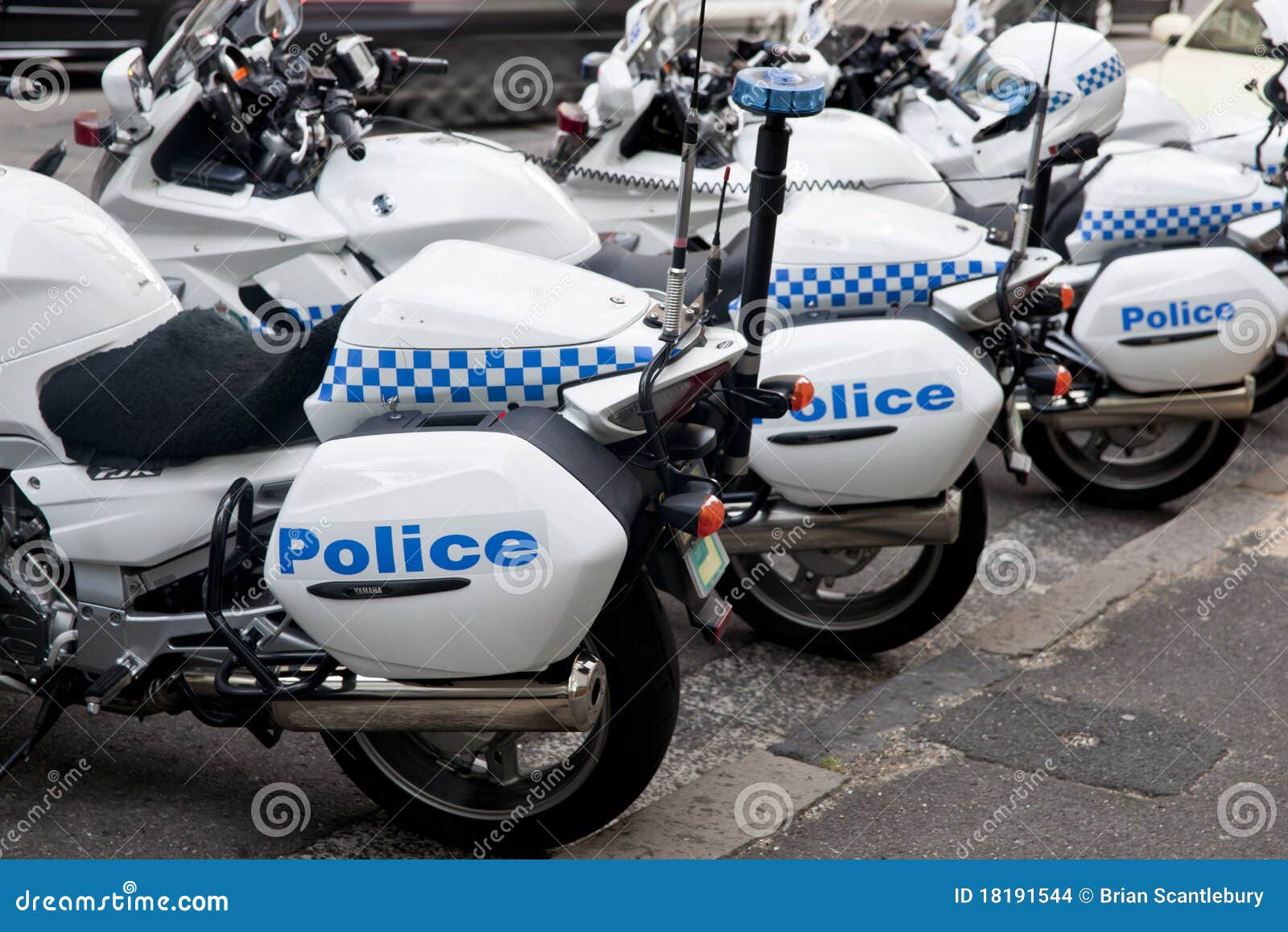 Police Cycles Lined Behind Police Car. Editorial Stock Image - Image of ...