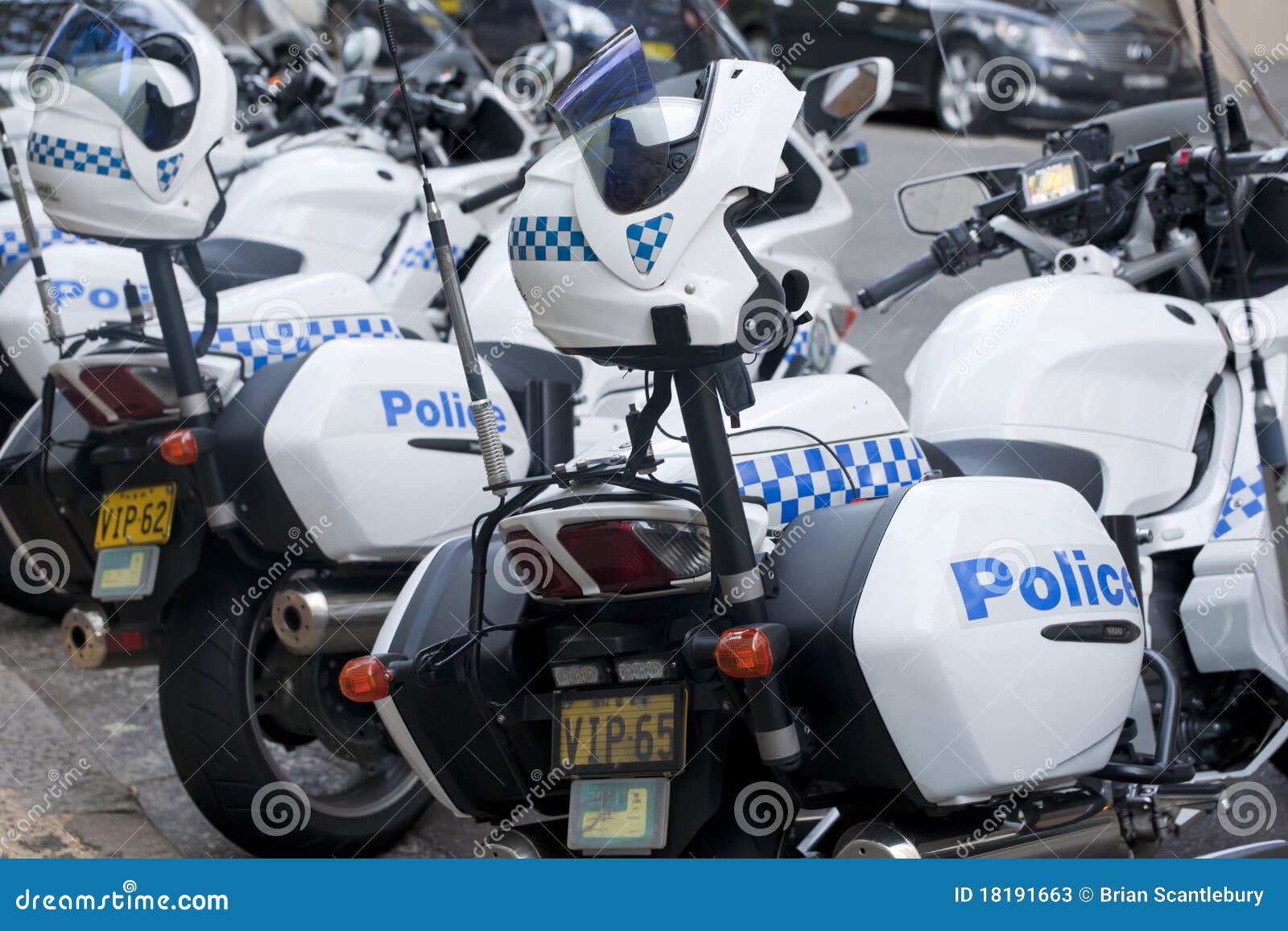 Police Cycles Lined Behind Police Car. Editorial Stock Photo - Image of ...