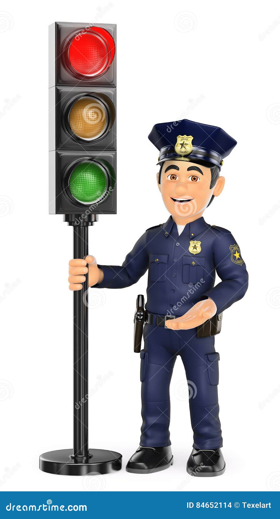 Police 3D Avec Un Feu De Signalisation En Rouge Illustration Stock ...