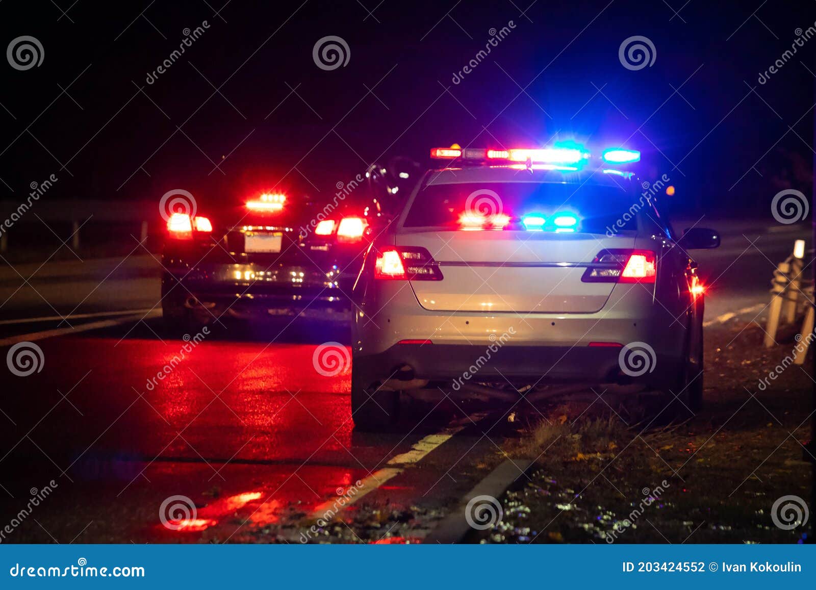 Police Emergency Flash Lights at Night from the Back on Highway Stock ...