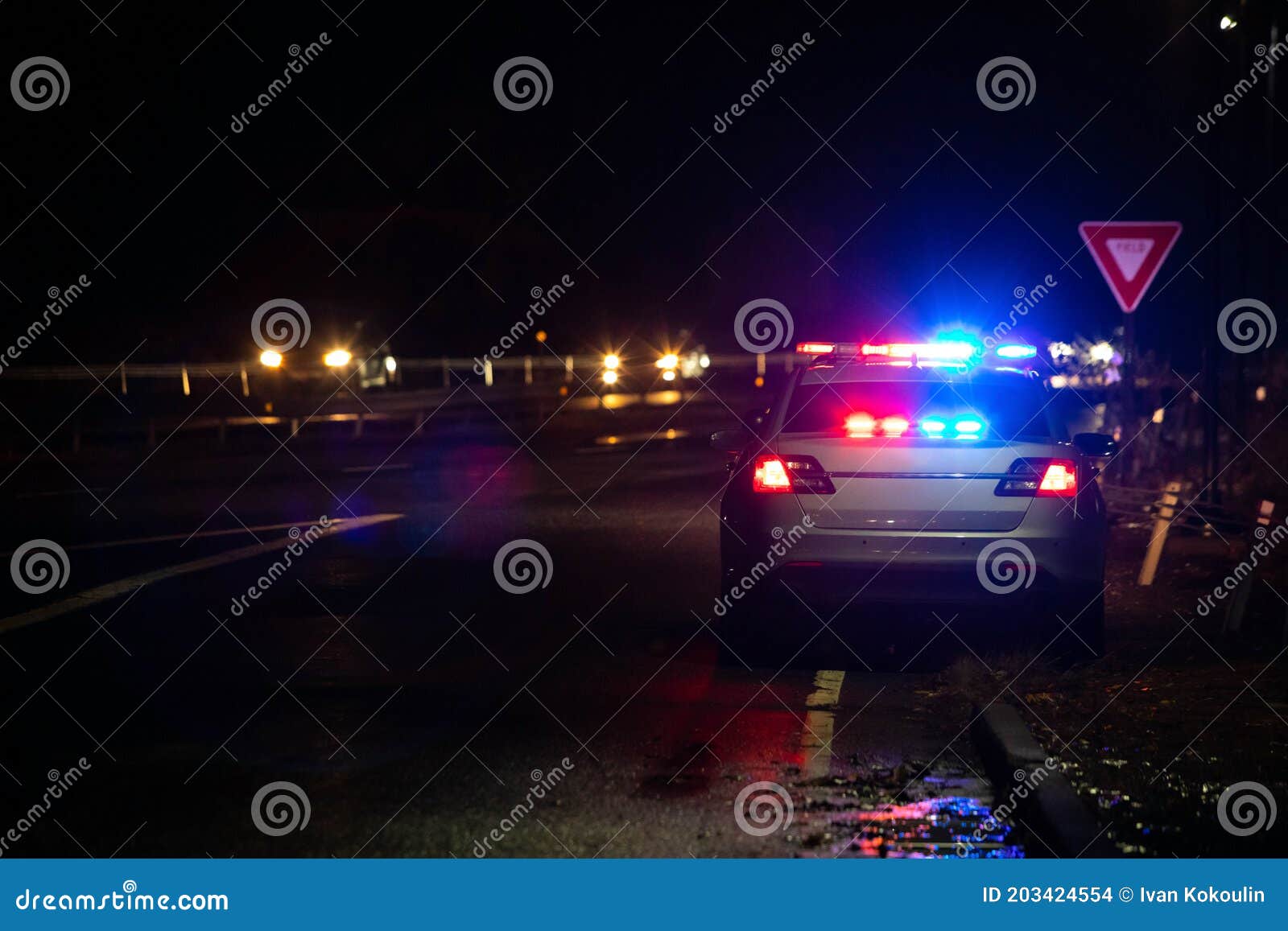 Police Emergency Flash Lights at Night from the Back on Highway Stock ...