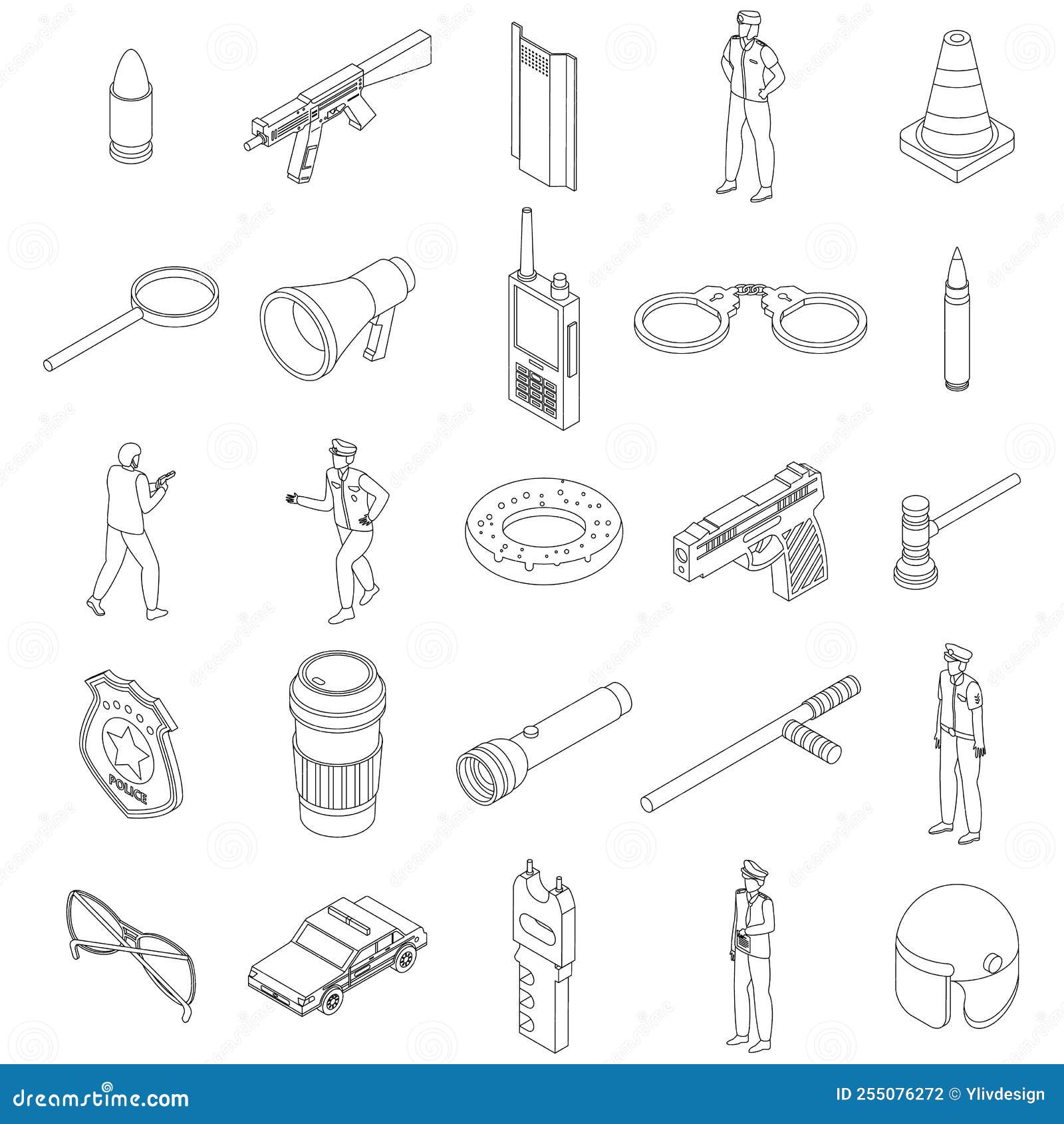 Police Equipment Icons Set Vector Outline Stock Illustration ... Police Equipment Icons Set Vector Outline Stock Illustration ...