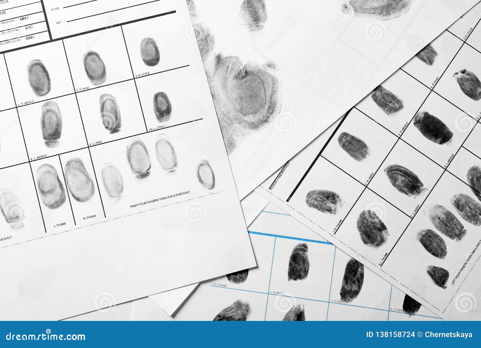 Police Forms with Fingerprints, Top View Stock Photo - Image of card ...