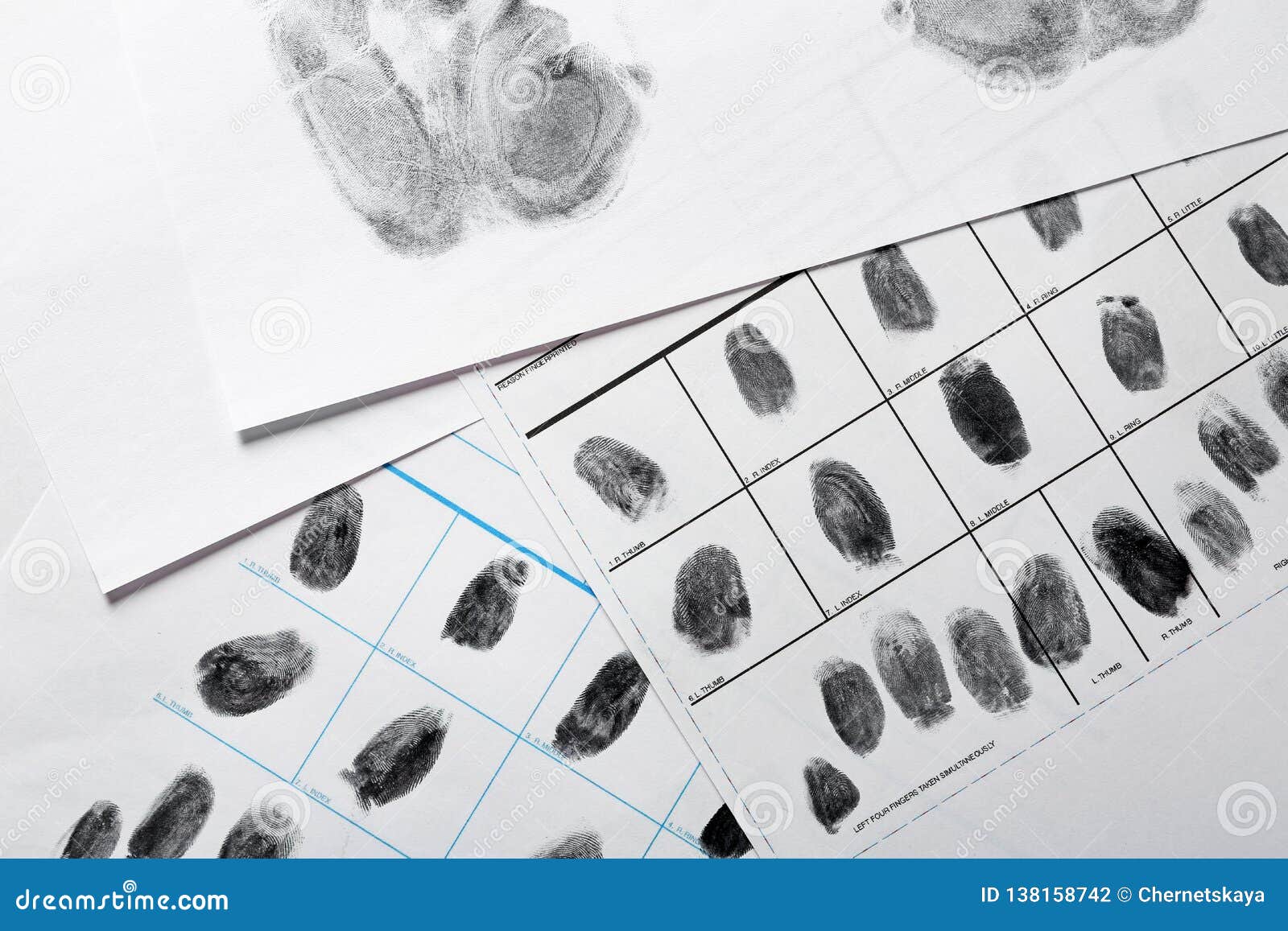 Police Forms with Fingerprints, Top View Stock Photo - Image of black ...