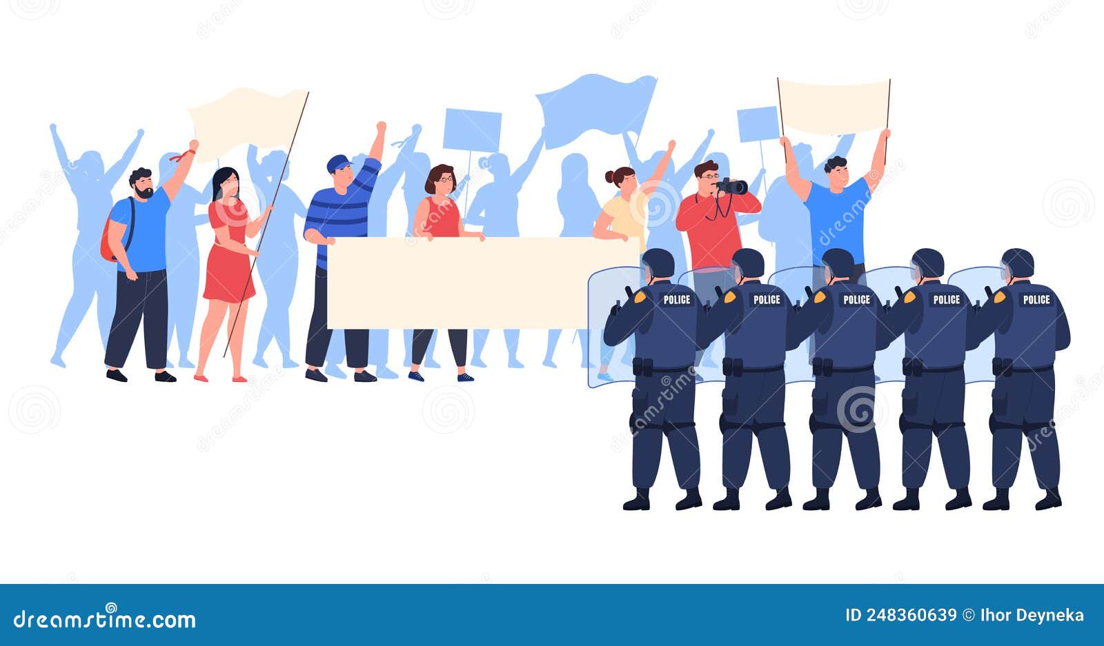 Police Guard a Crowd of Protesters Participating in a Protest Rally ...