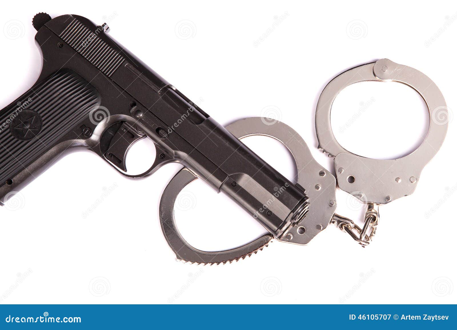 Police Handcuffs with a Gun Isolated Stock Image - Image of danger ...