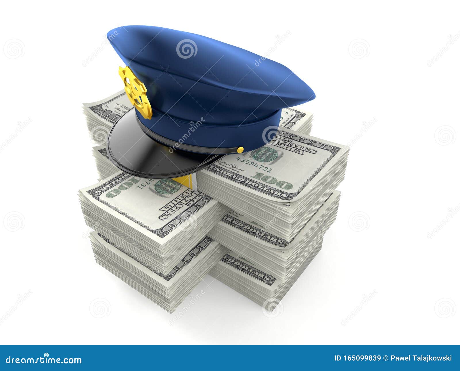 Police Hat on Stack of Money Stock Illustration - Illustration of ...