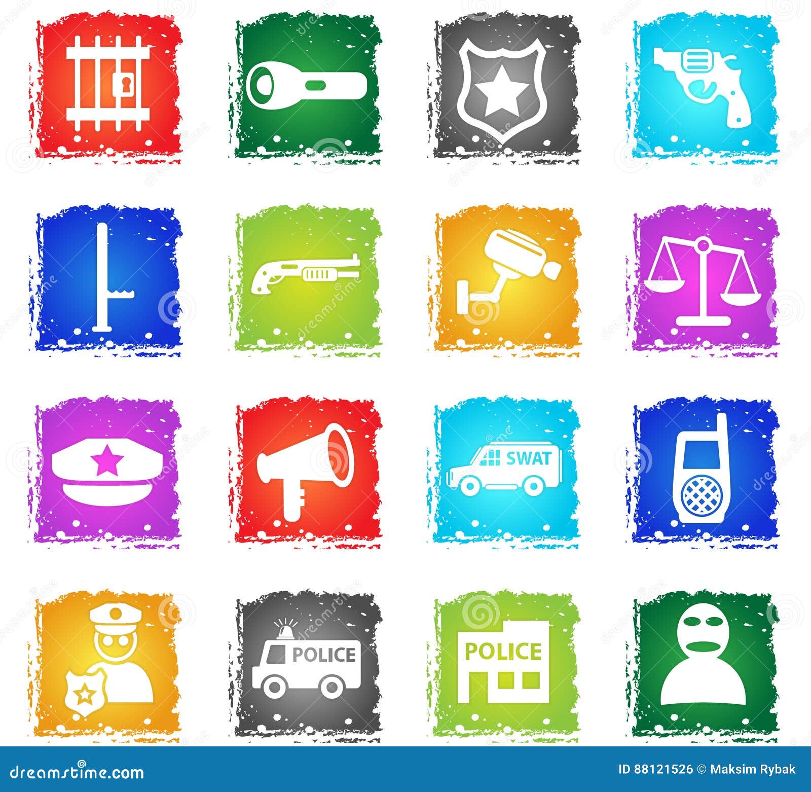 Police icon set stock vector. Illustration of grating - 88121526