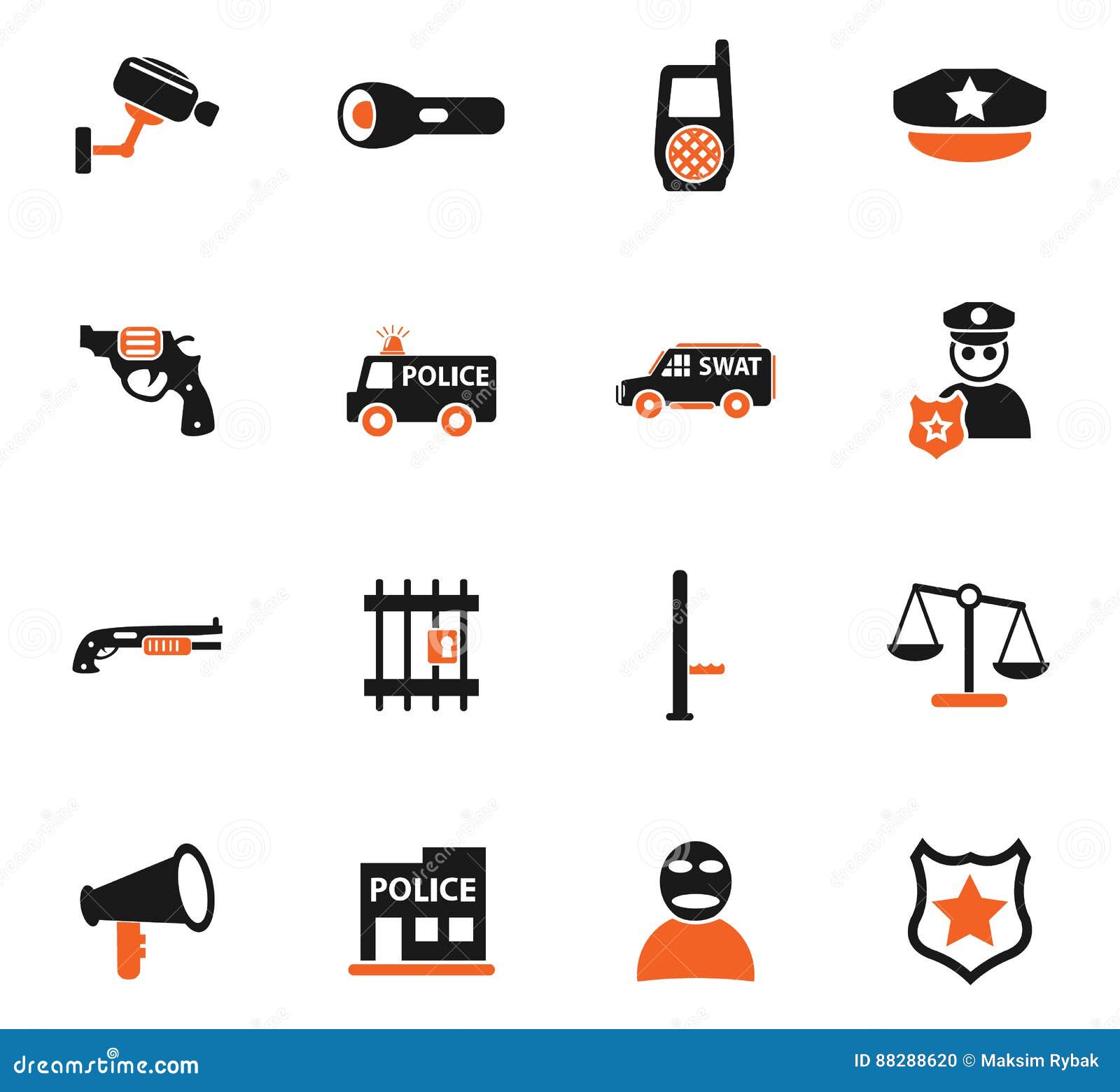 Police icon set stock illustration. Illustration of thief - 88288620