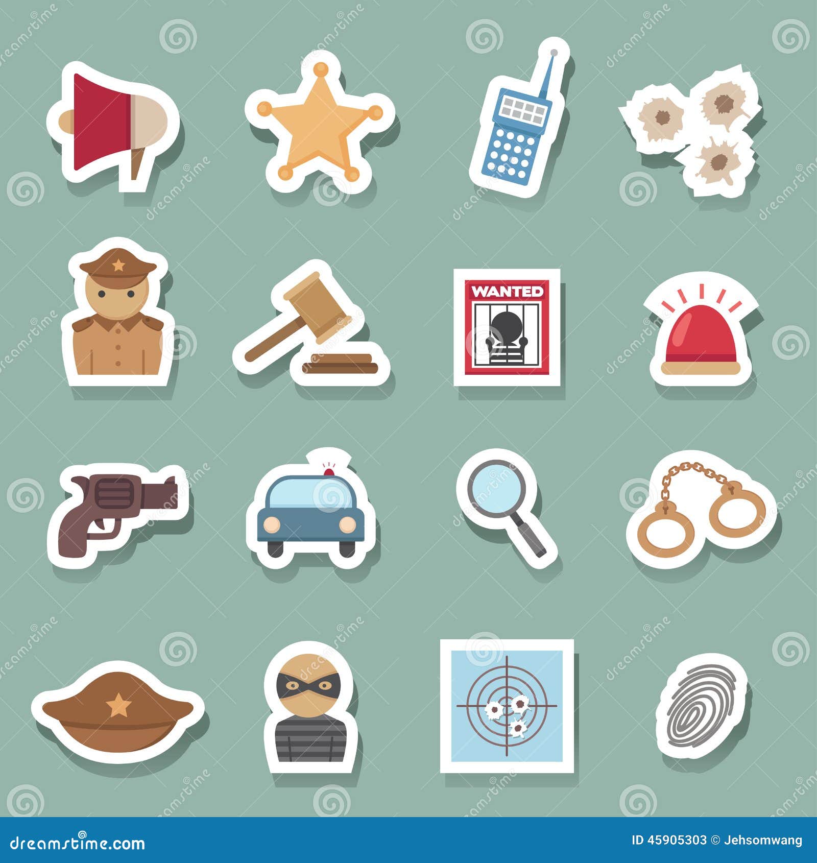 Police Icons, Terrorist Attack. Bomb Timer, Police Badge, Pistol, Radar ...