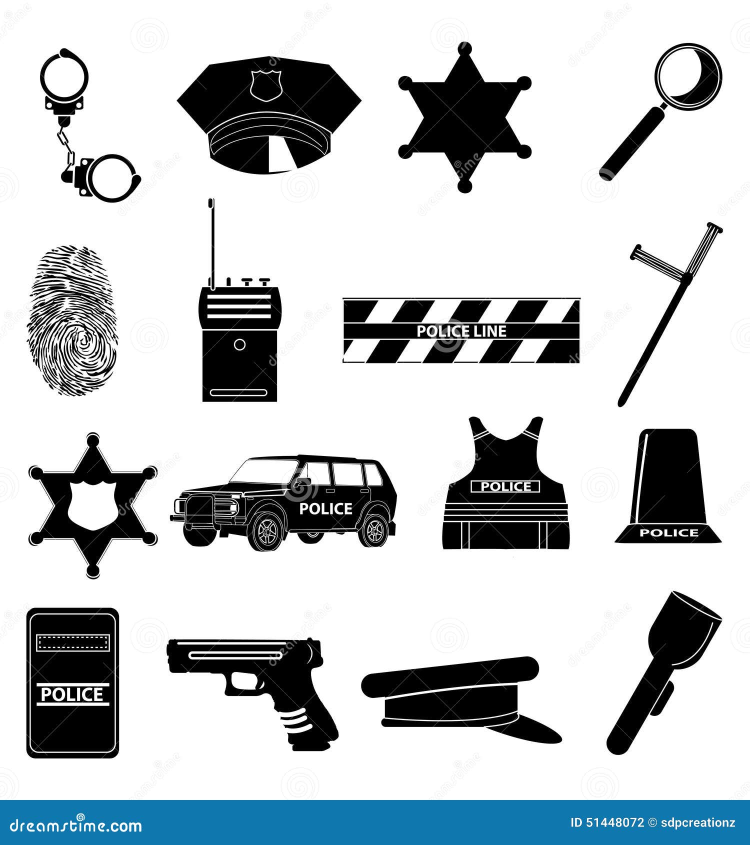 Police Icons, Terrorist Attack. Bomb Timer, Police Badge, Pistol, Radar ...