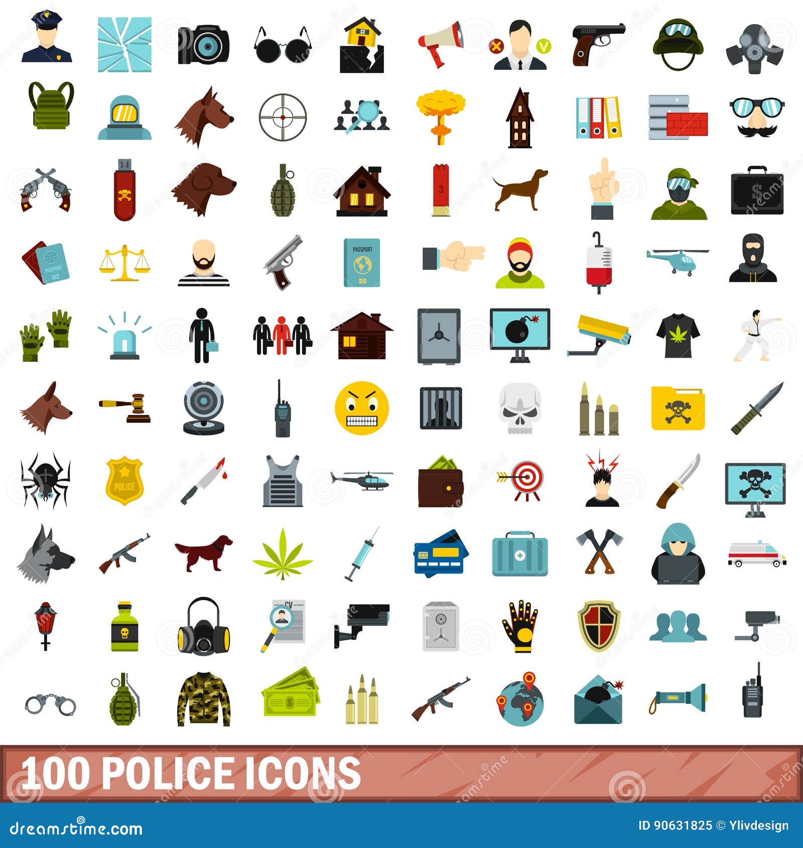 100 Police Icons Set, Flat Style Stock Vector - Illustration of ...