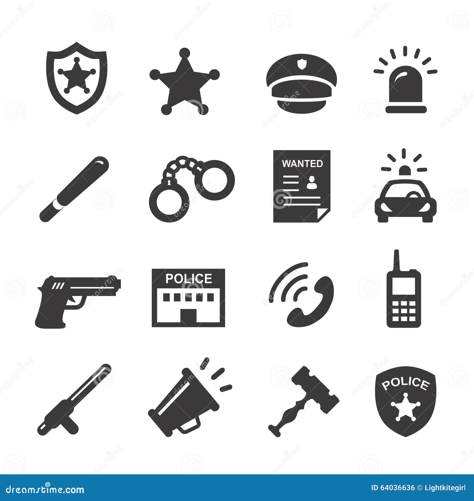 Police icons set stock vector. Illustration of head, sign - 64036636