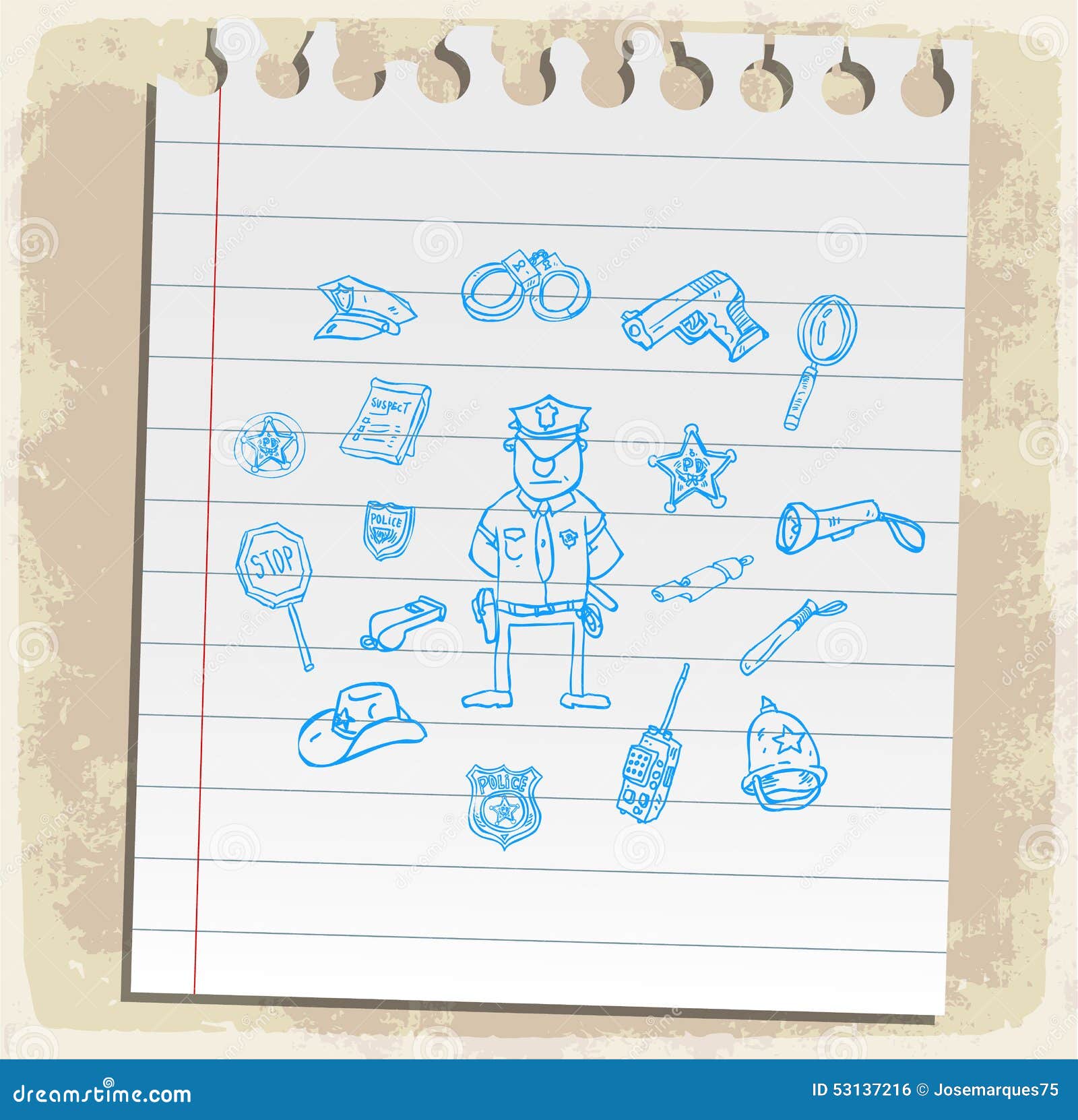 Police Icons Set on Paper Note, Vector Illustration Stock Vector ...