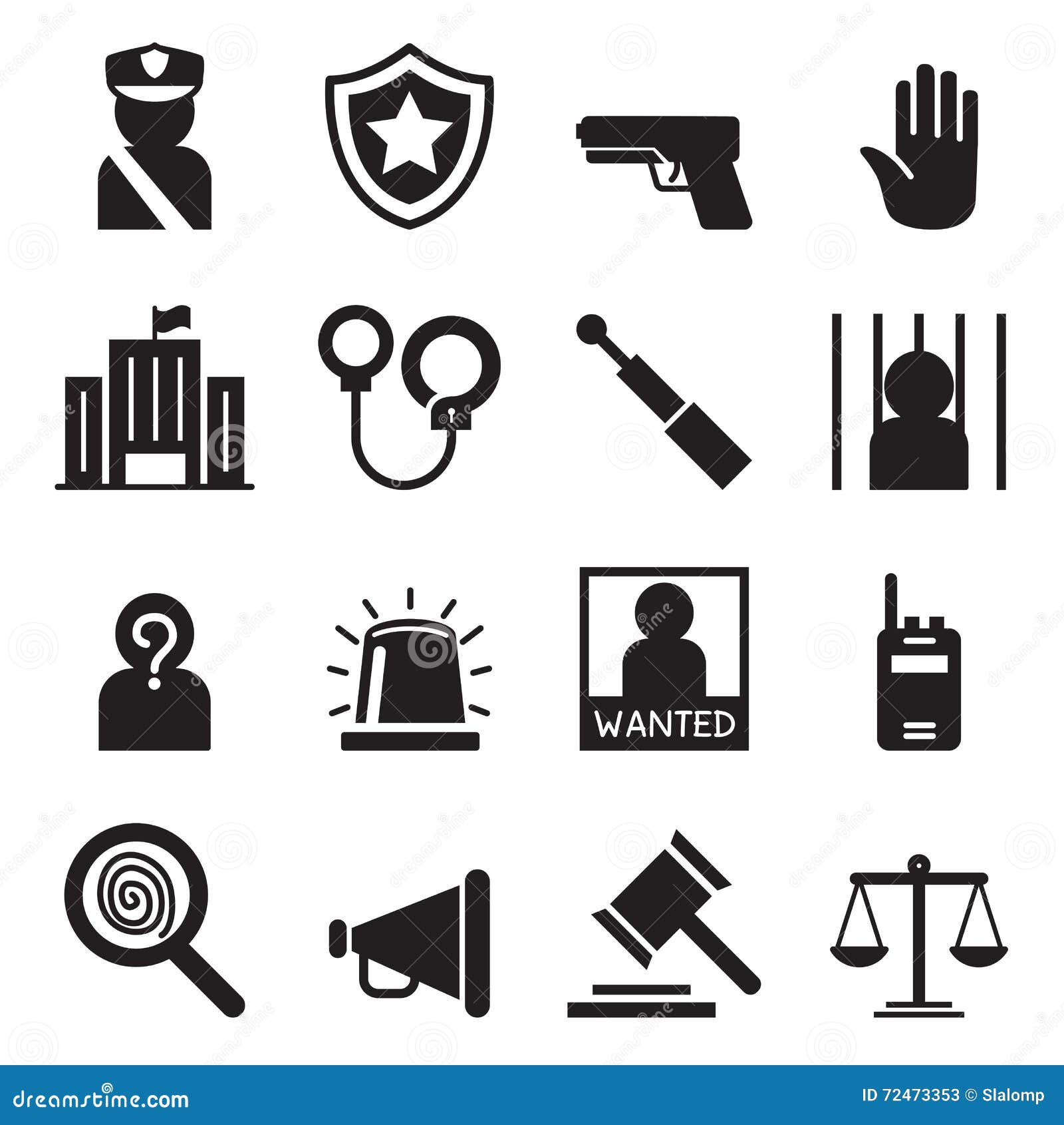Police Icons, Terrorist Attack. Bomb Timer, Police Badge, Pistol, Radar ...