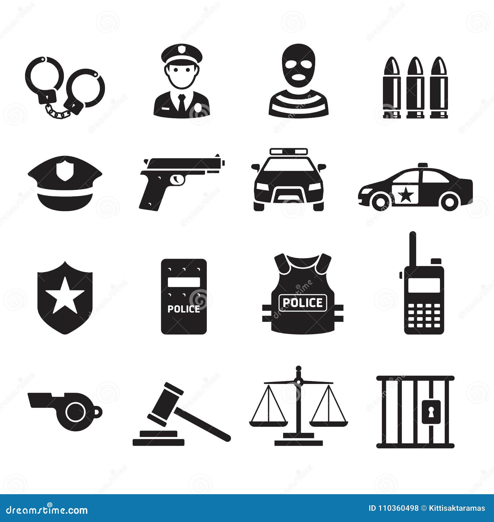 Police Icons. Vector Illustrations. Stock Vector - Illustration of ...