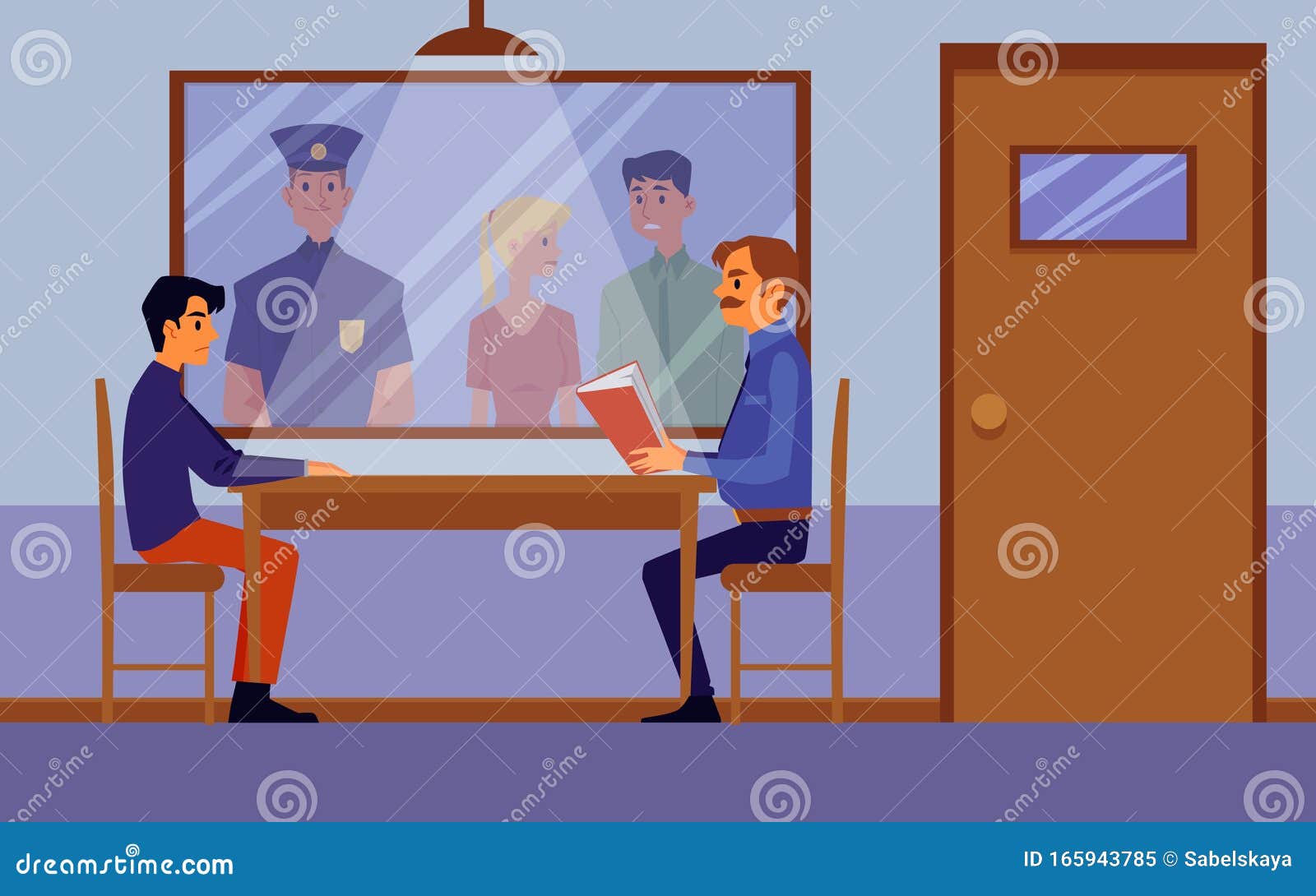Police Interrogation Room Interior with Cartoon Policeman Questioning ...