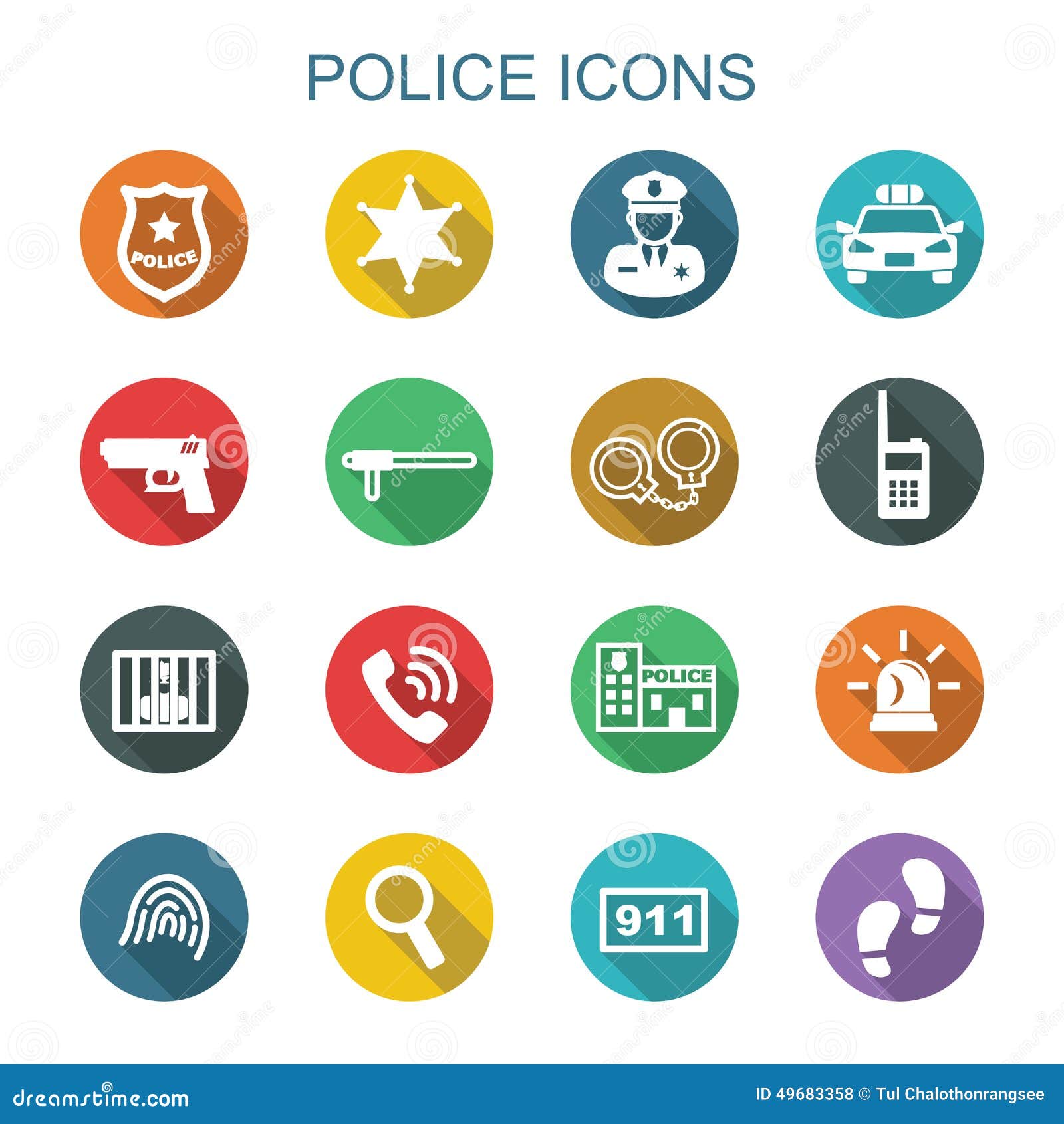 Police long shadow icons stock vector. Illustration of protection ...