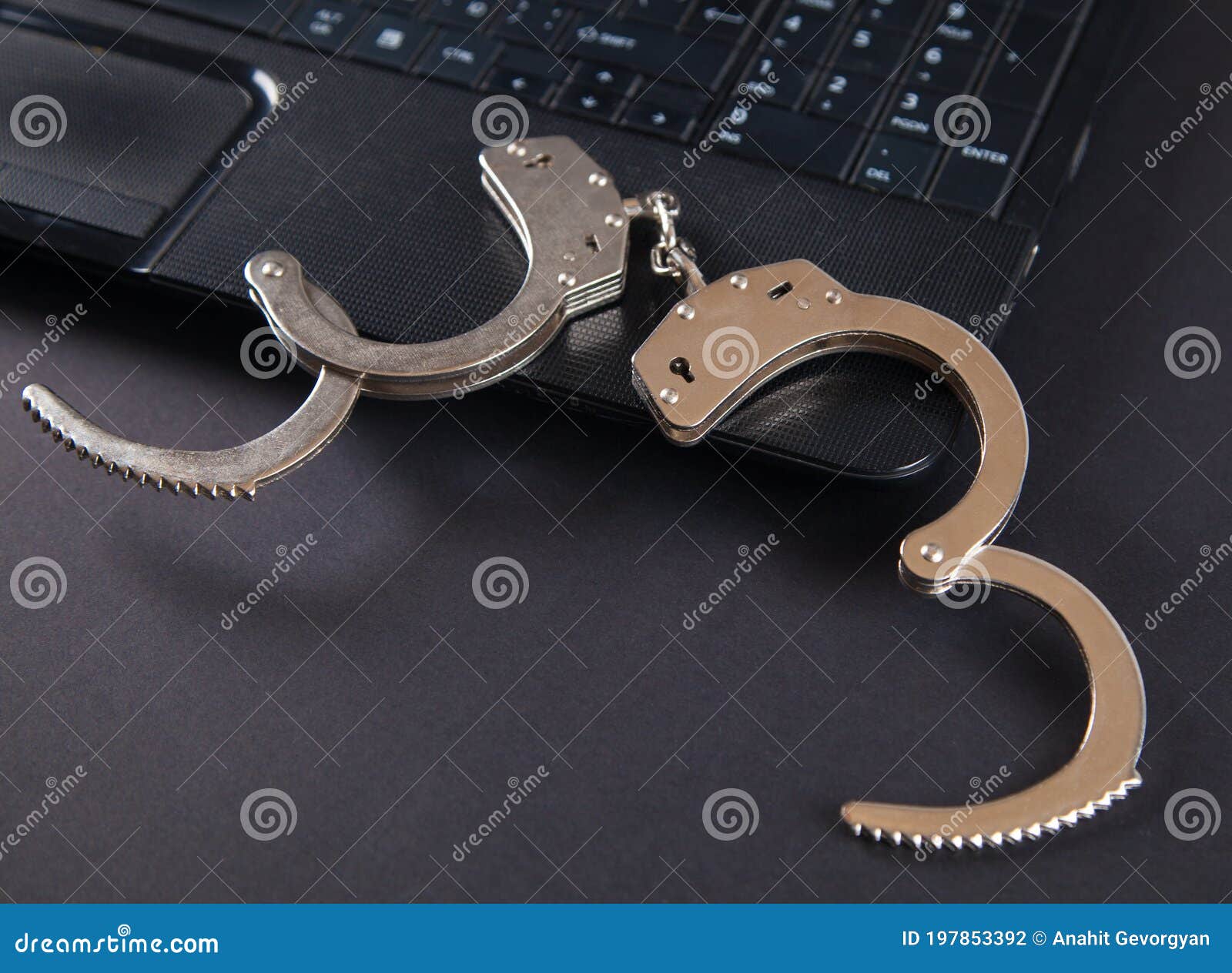 Police Metal Handcuffs and Computer Keyboard Stock Photo - Image of ...