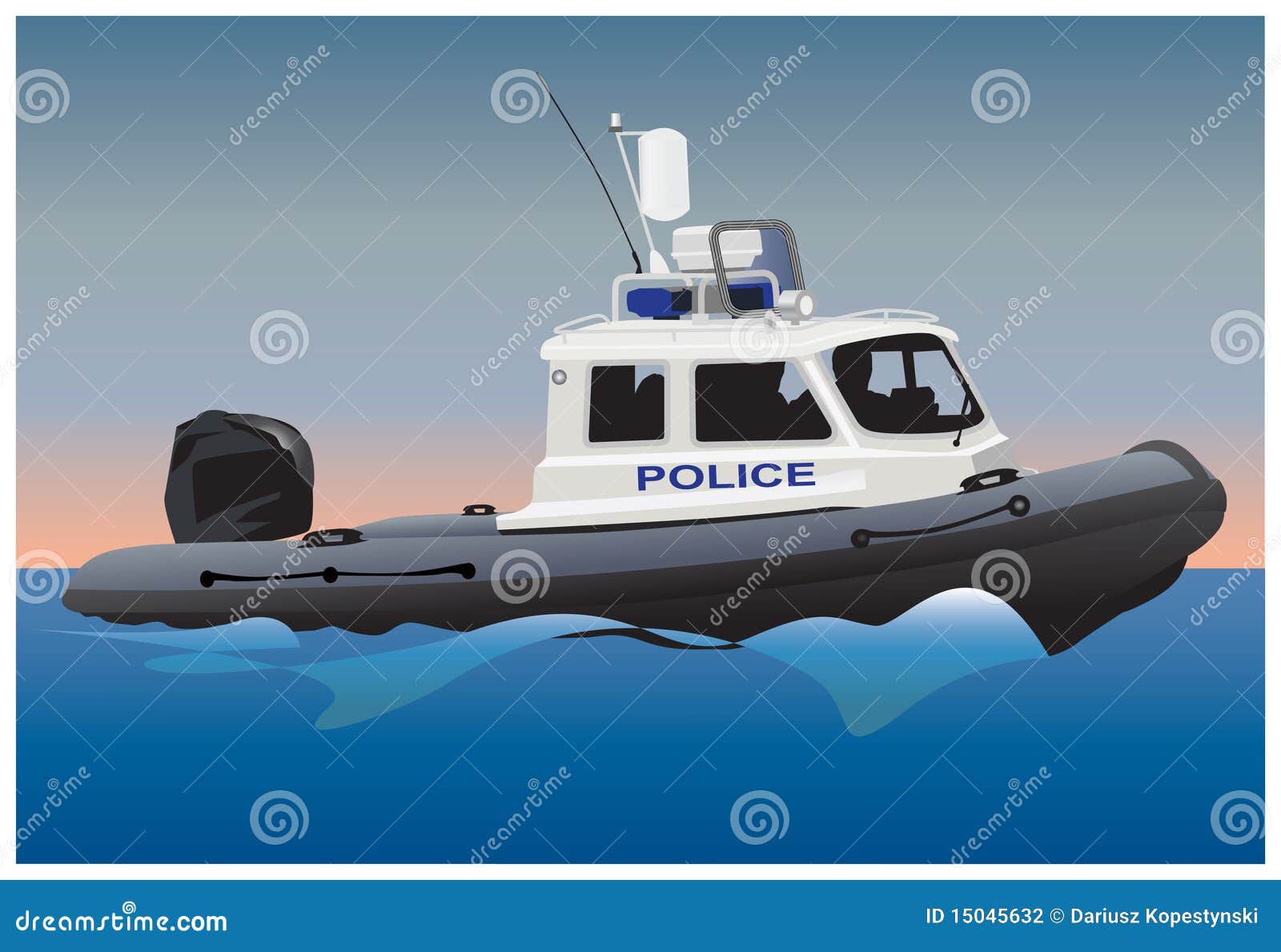Police motor boat stock vector. Illustration of pontoon - 15045632