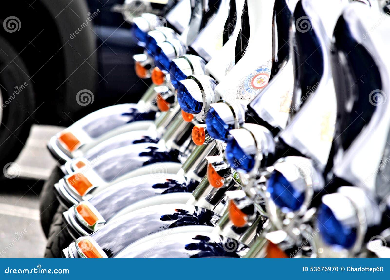 Police Motorcycles stock photo. Image of headlight, line - 53676970