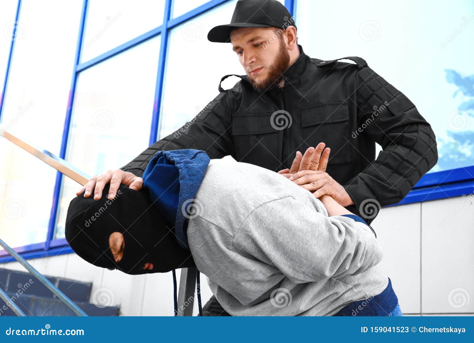 Police Officer Arresting Masked Criminal Stock Image - Image of mask ...