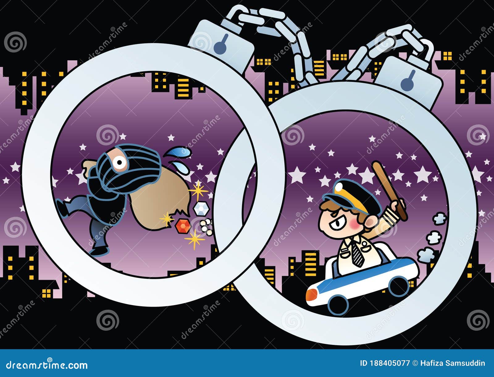 Police Officer Chasing a Thief. Vector Illustration Decorative Design ...