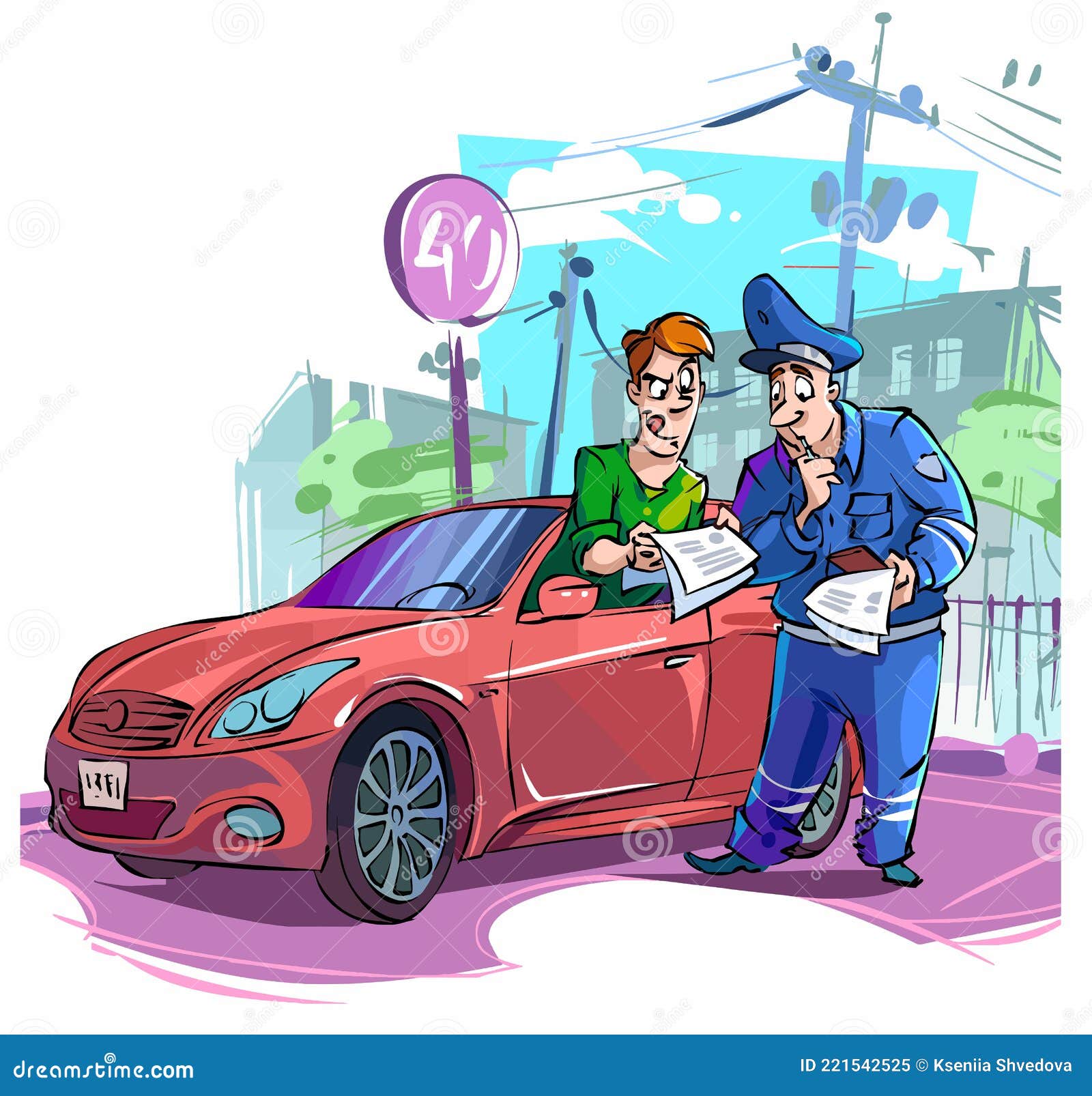 The Police Officer Checks the Driver`s Documents Stock Illustration ...