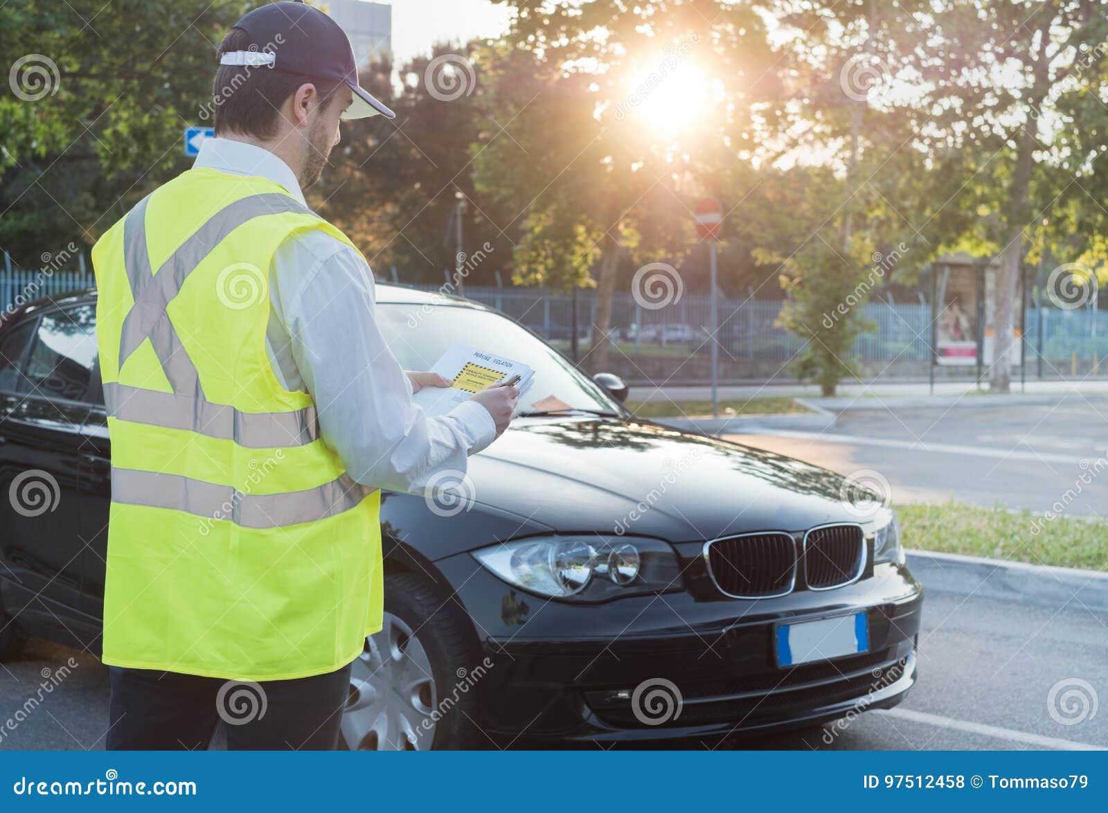 Police Officer Giving a Fine for Parking Violation Stock Photo - Image ...