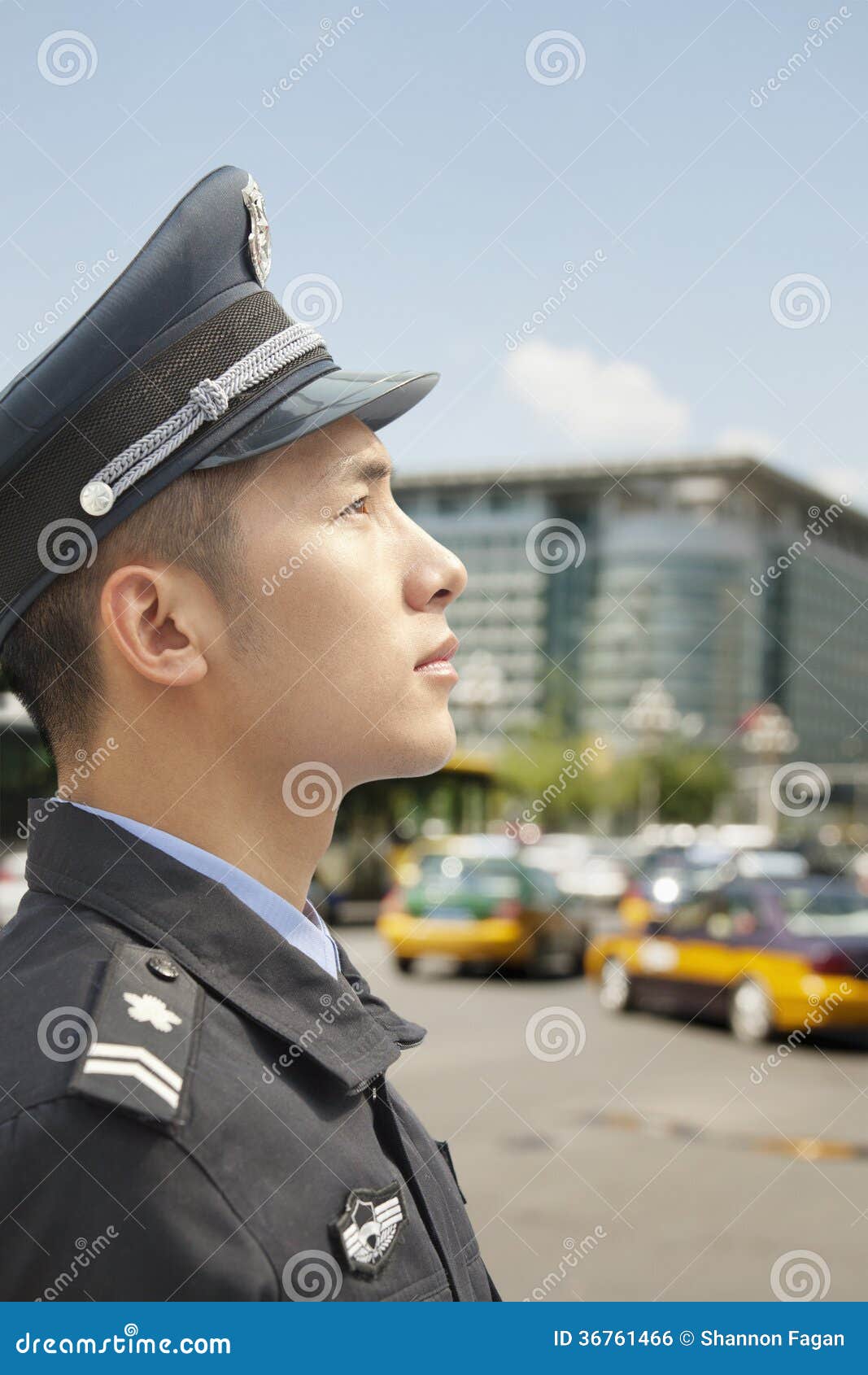 Police Officer Looking Up, Profile Stock Photo - Image of security ...