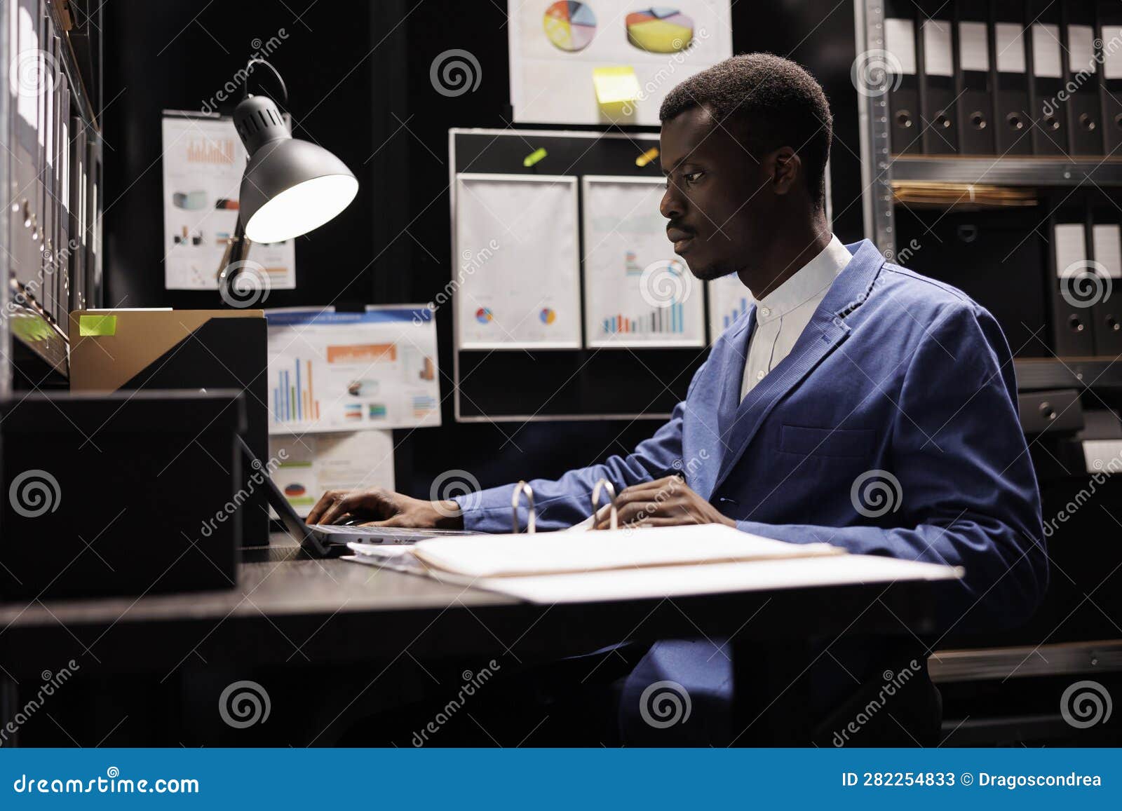 Police Officer Reading Criminal Case Files Stock Image - Image of agent ...