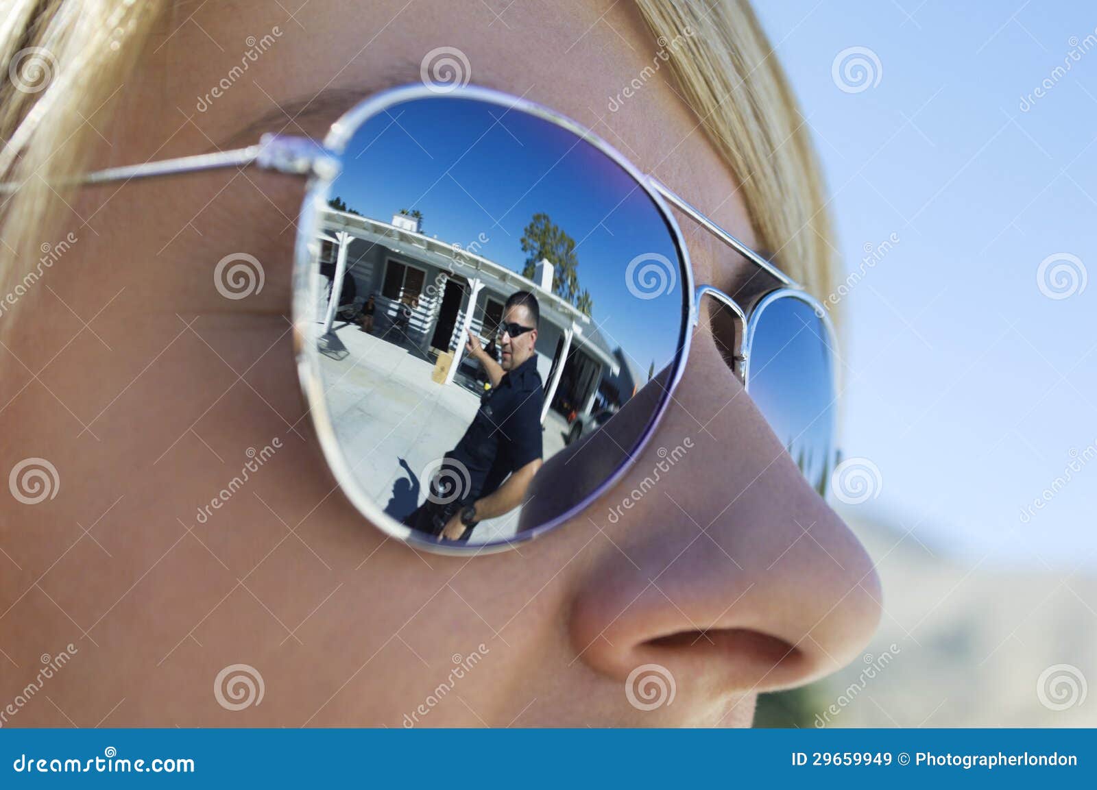 Police Officer Reflected in Sunglasses Stock Image - Image of person ...