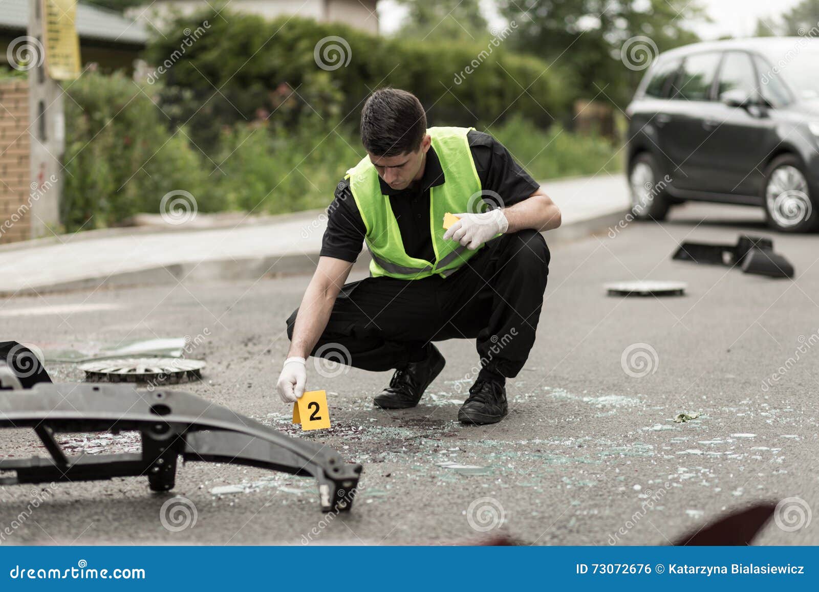 Police Officer Securing Accident Scene Stock Photo - Image of drive ...