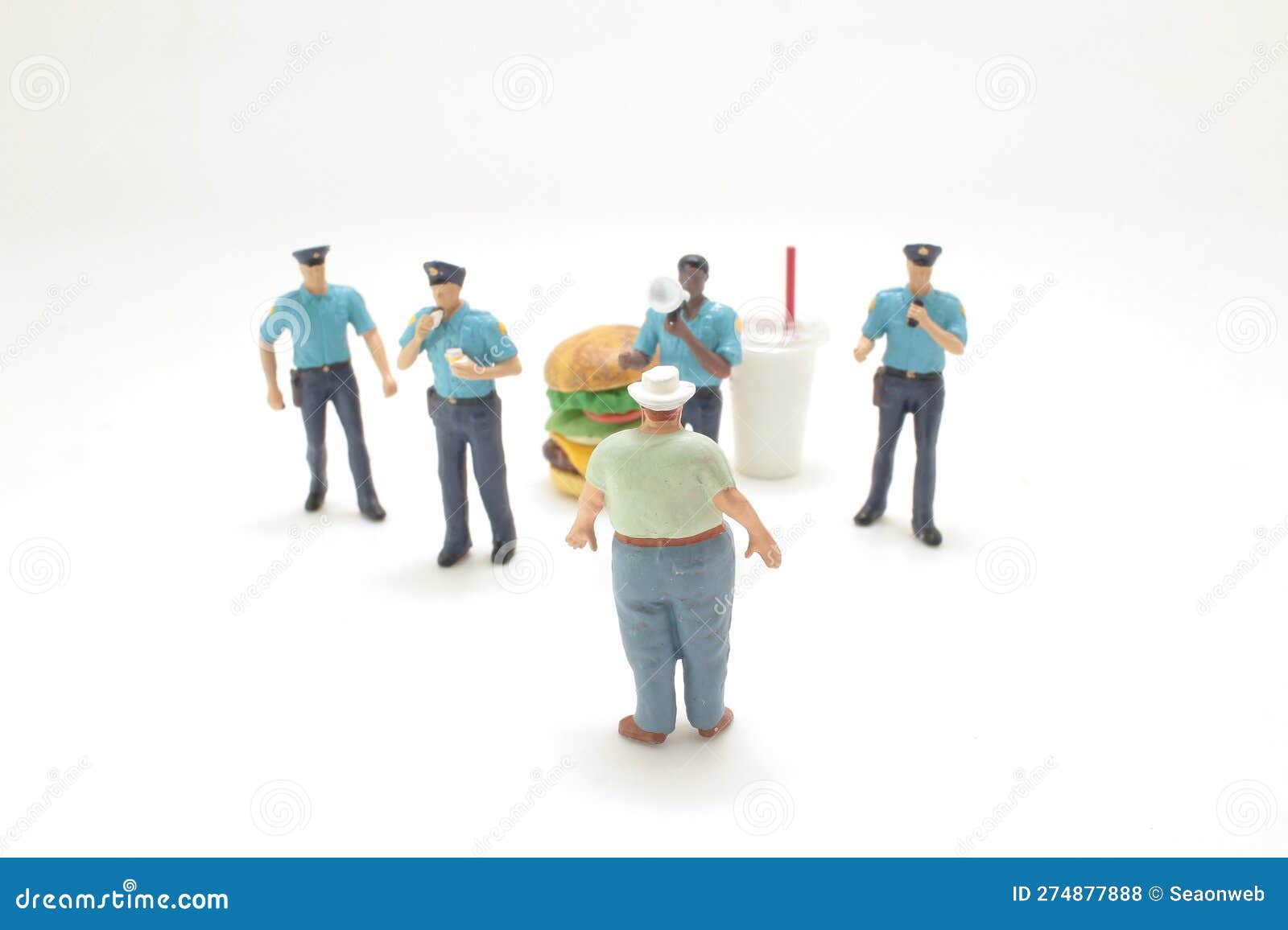 A Police Officer Stops a Fat Man from Reaching a Burger Stock Photo ...