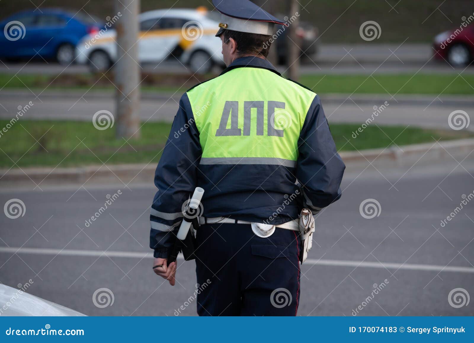 Police Officer in Uniform Standing on the Road Back View Editorial ...