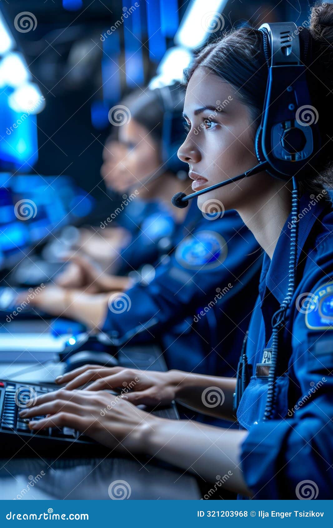 Police Officers in Modern 911 Call Center for Emergency Response, with ...
