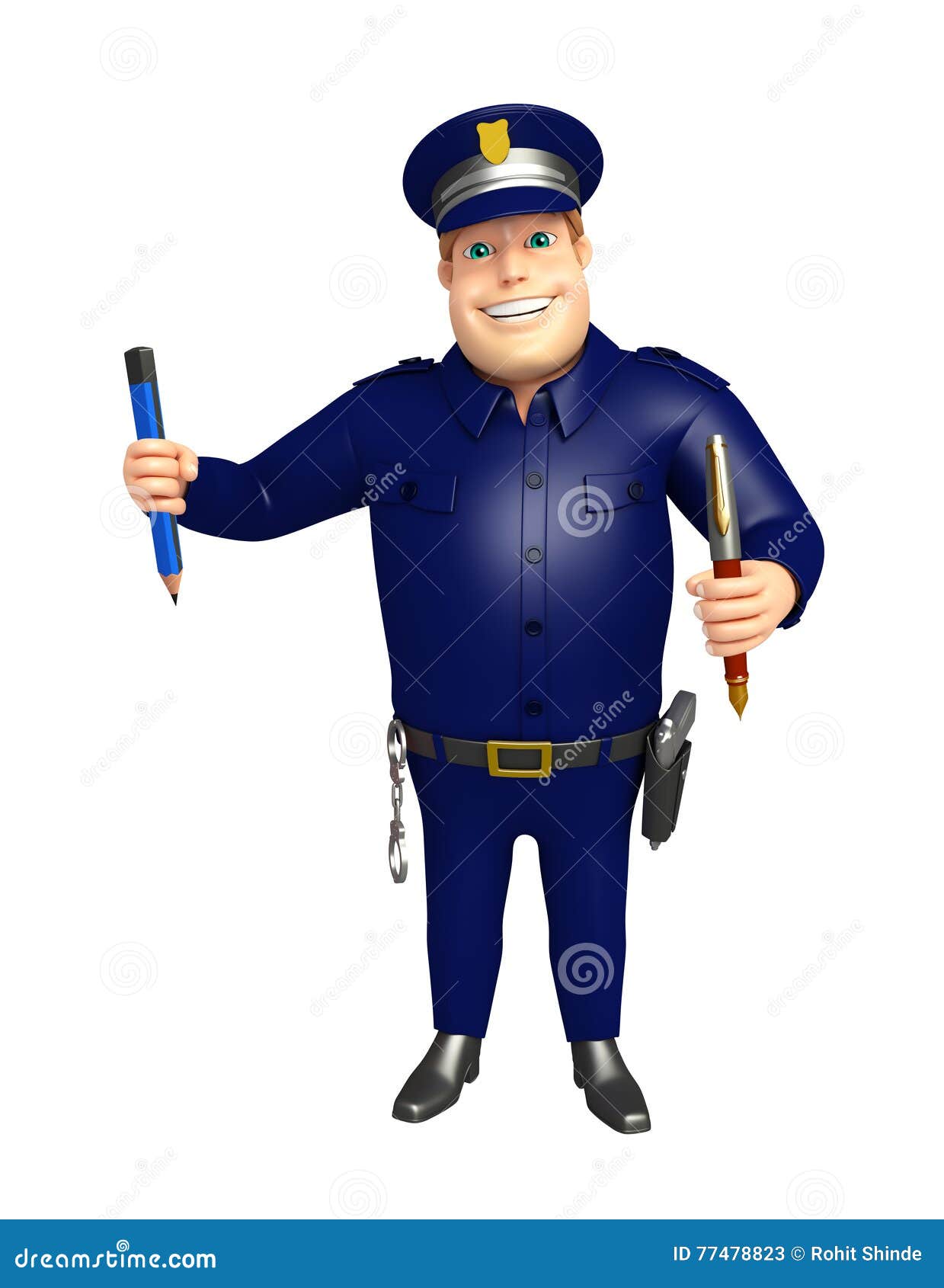 Police with Pen & Pencil Stock Illustration - Illustration of looking ...