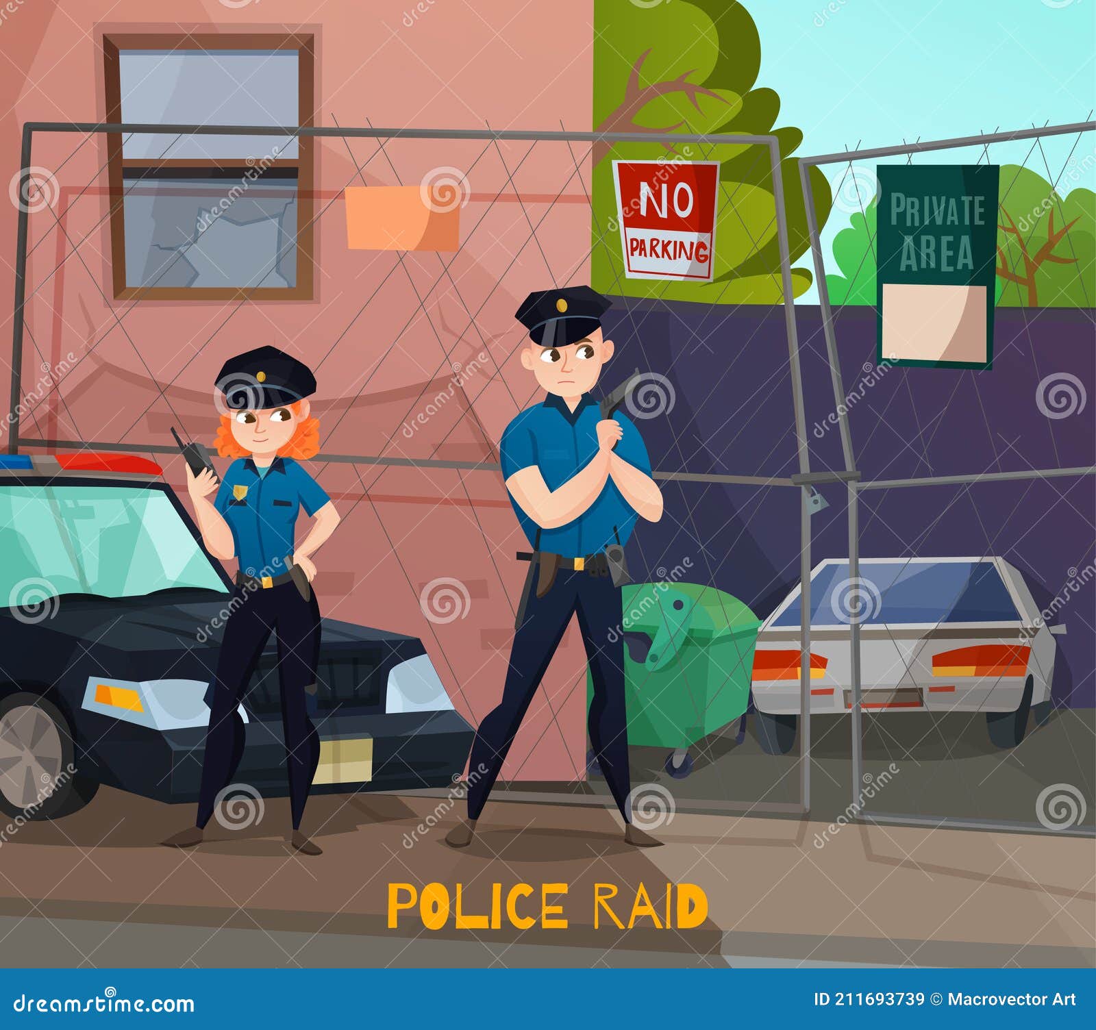 Police Raid Cartoon Composition Stock Vector - Illustration of crime ...