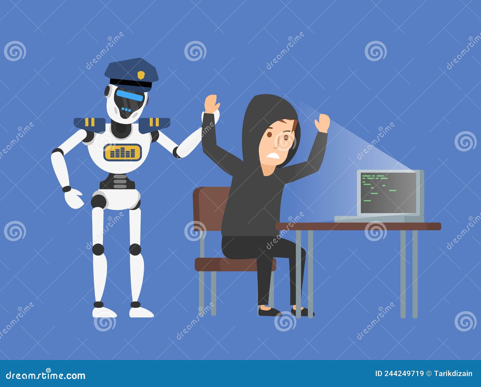 Police Robot With African American Patrol Man Cops In Uniform Using ...