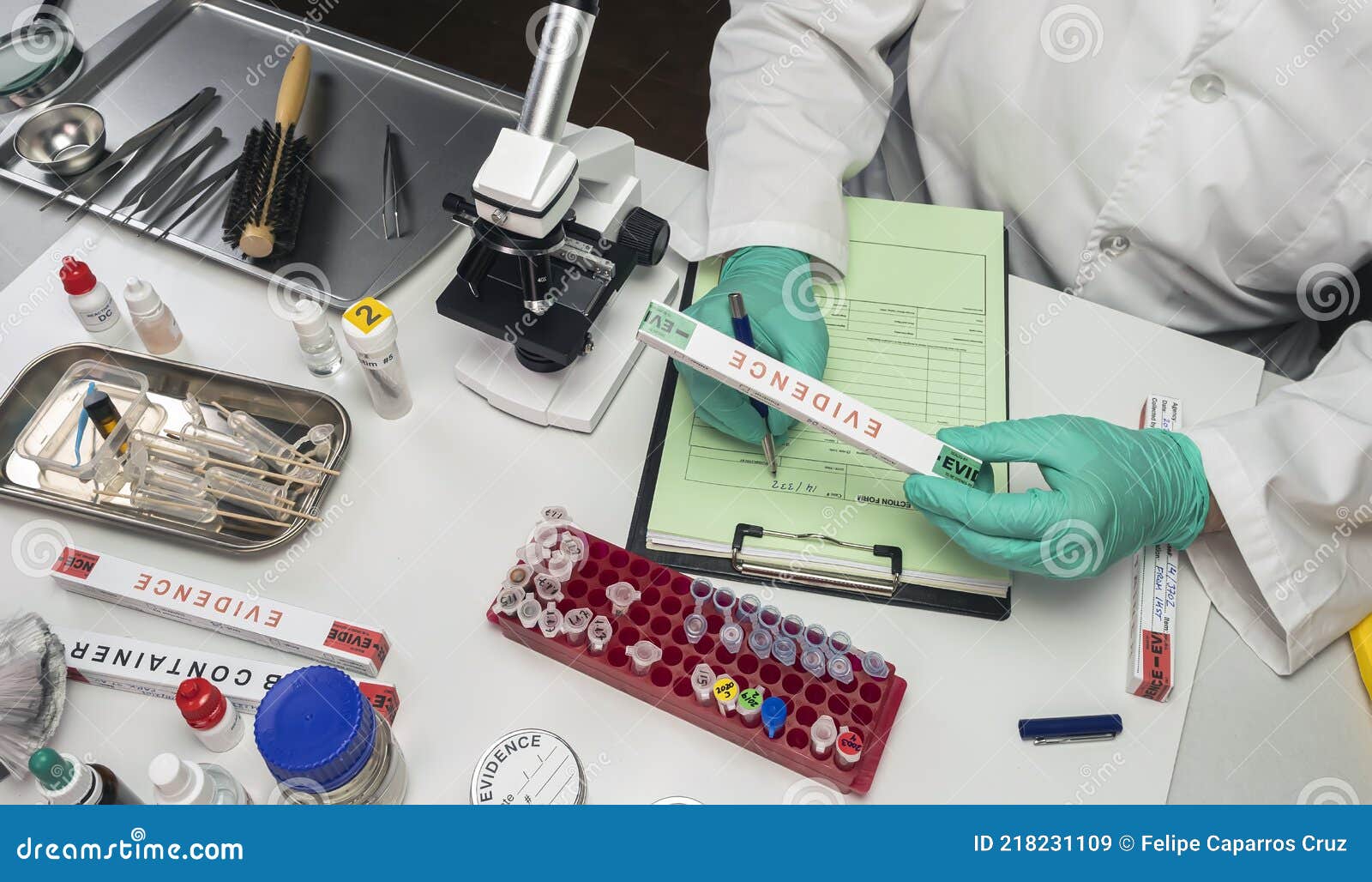 Police Scientist Takes Data from Evidence Box in Crime Lab Stock Image ...